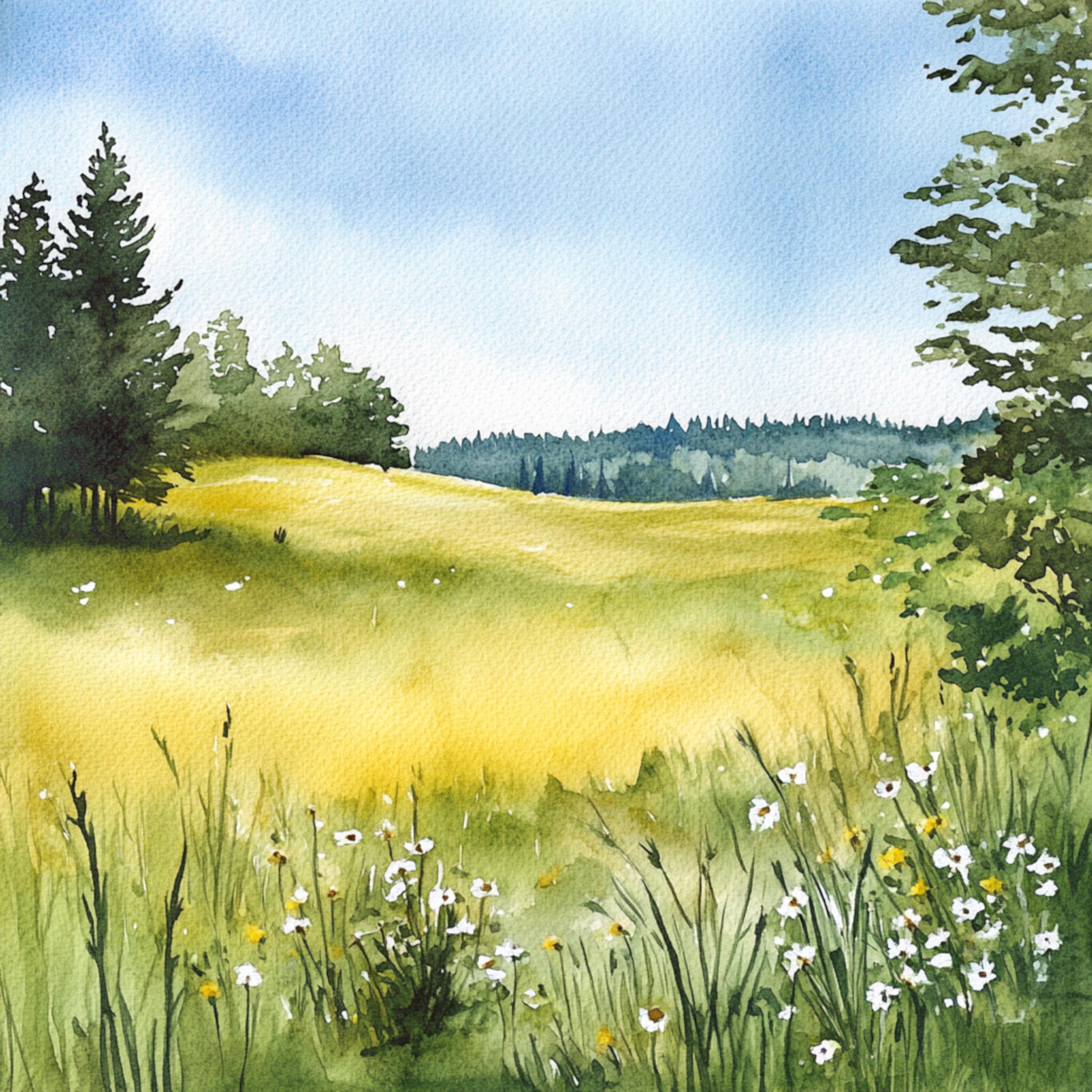 10 Printable Meadow Landscape Art, Watercolor Art, Meadow Plains ...
