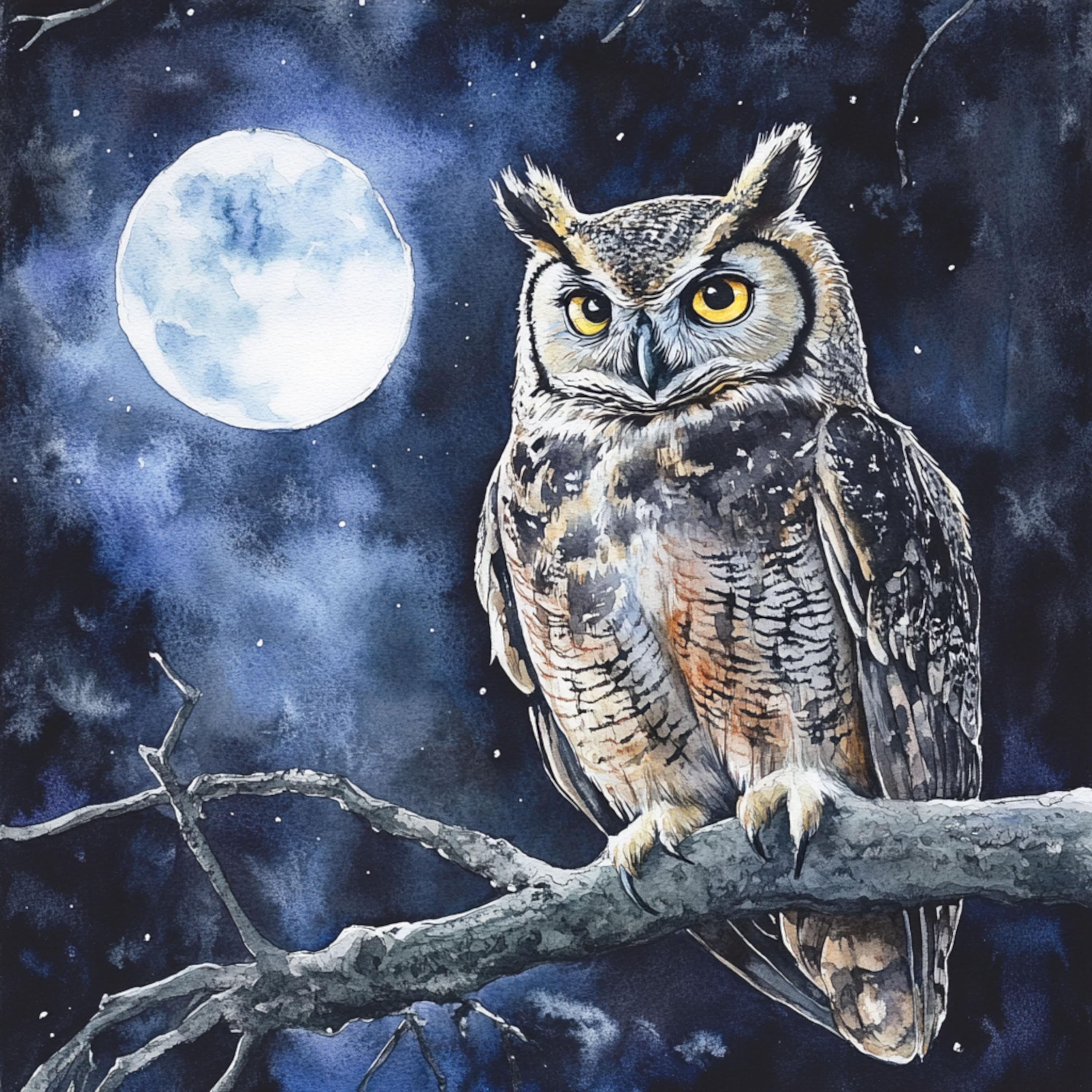 10 Printable Moonlight Owl Clipart, Night Owl Realistic Print, Owl in ...