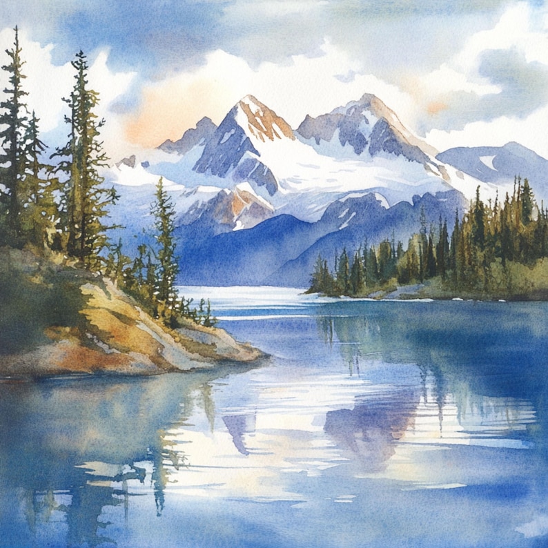 10 Printable Alaska Landscape, Mountain Watercolor Art, Printable Jpgs ...