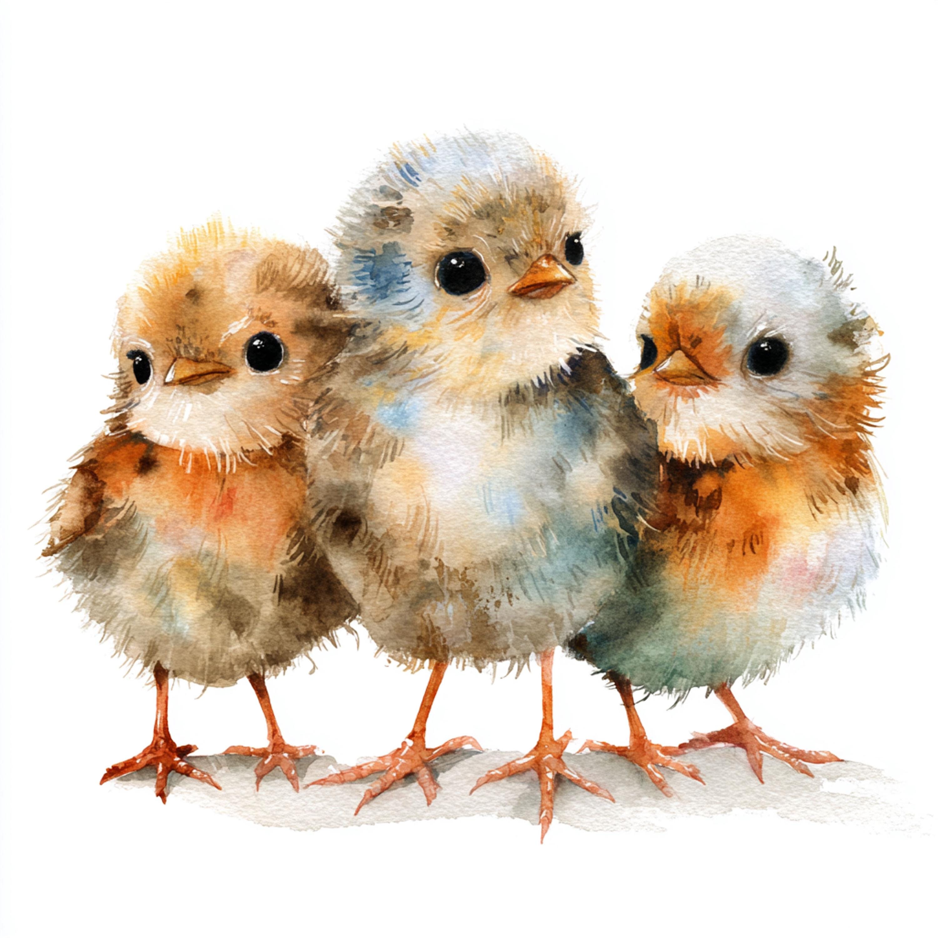 10 Printable Whimsical Birds, Watercolor Baby Birds, Cute Bird ...