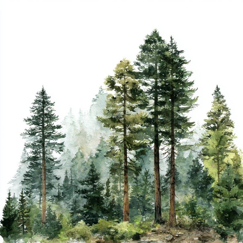 10 Printable Sequoia Forest, Watercolor Tree, Sequoia Landscape Art ...