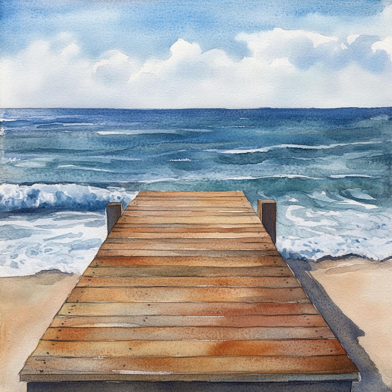 10 Printable Sea Landscape, Sea Desk Beach Watercolor Art, Athlantic ...