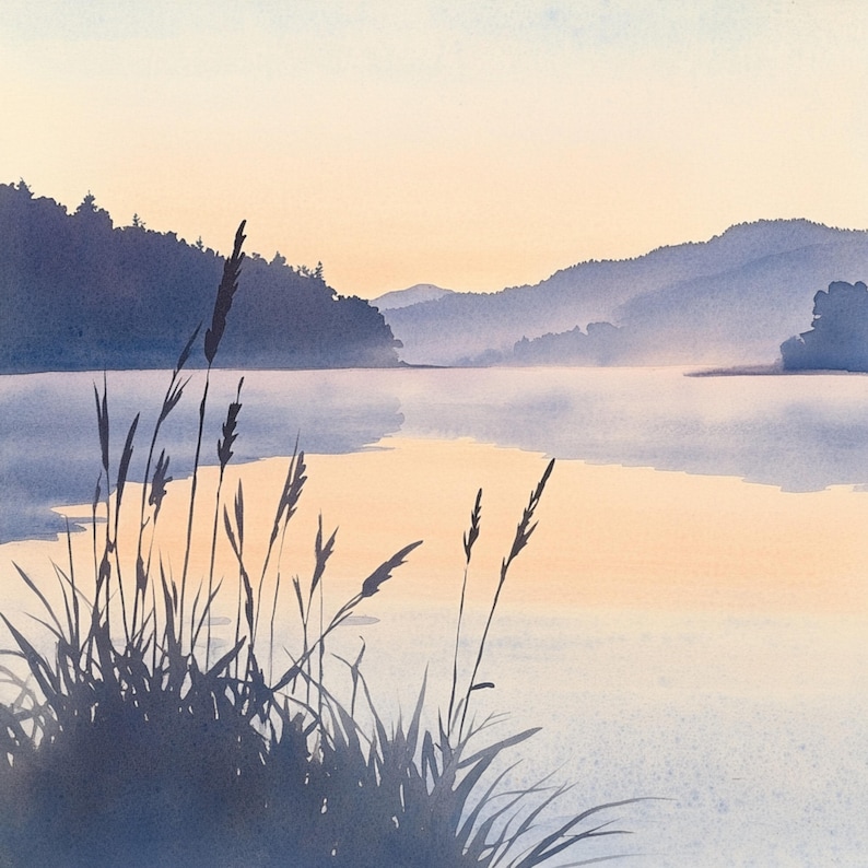 10 Printable Lake Landscape, Minimalist Landscape, Foggy Lake ...