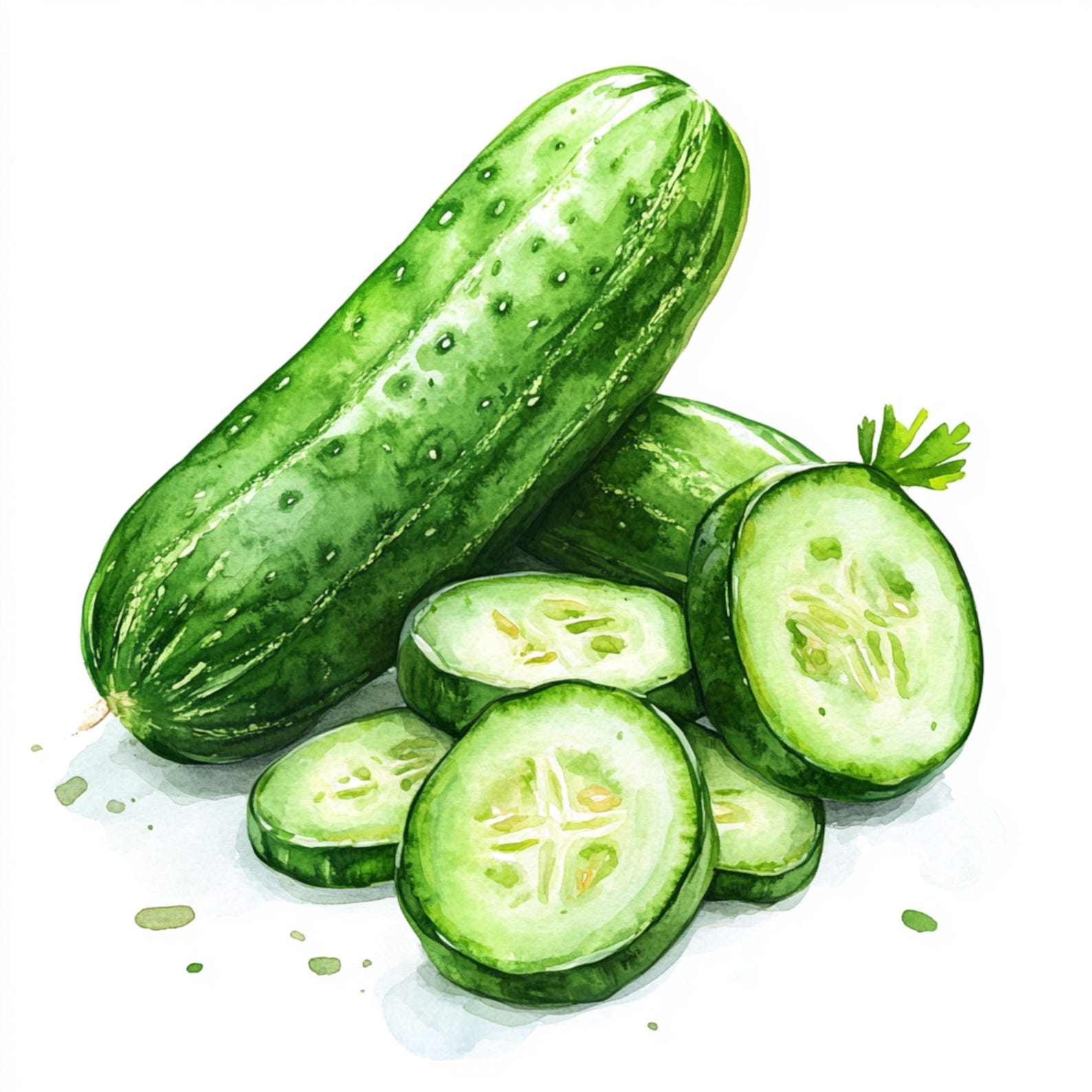 Printable Cucumber Decor, Watercolor Cucumbers, Cucumber Art, 10 Clip ...