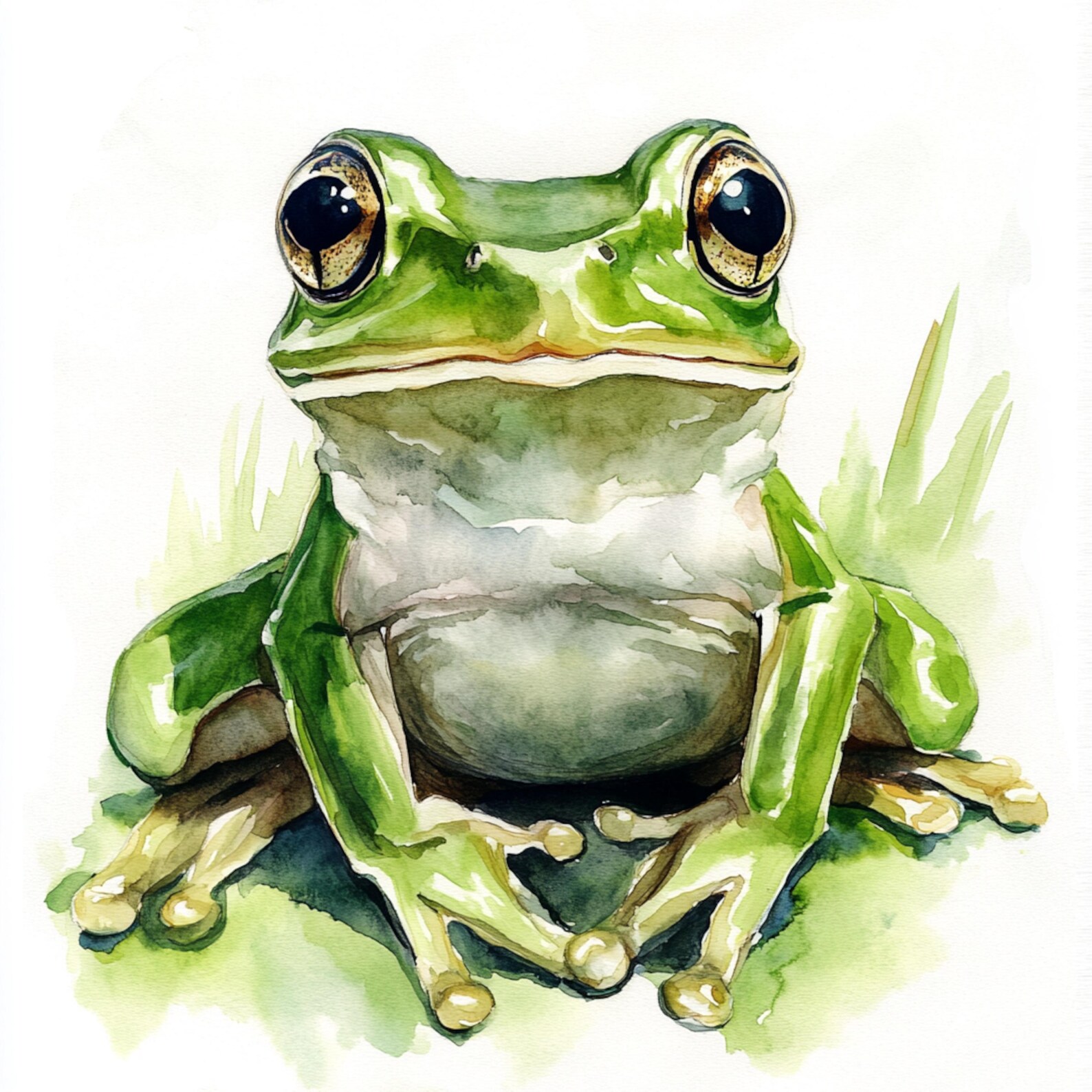 Printable Cute Frog, Little Frog Clipart, Watercolor Green Frogs Art ...