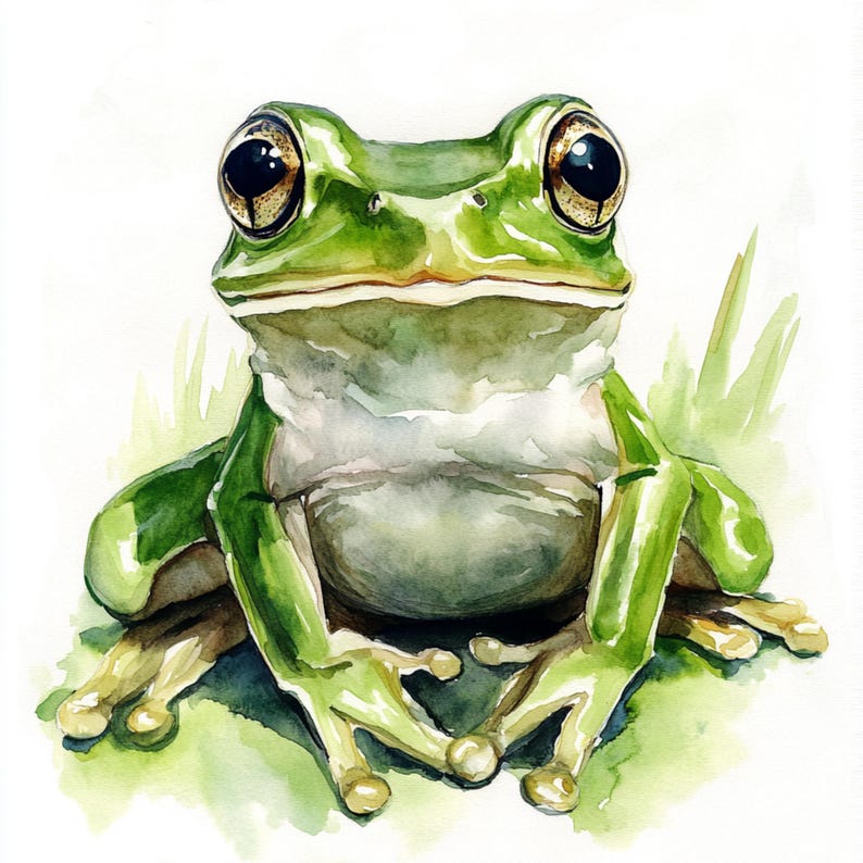 Printable Cute Frog, Little Frog Clipart, Watercolor Green Frogs Art ...