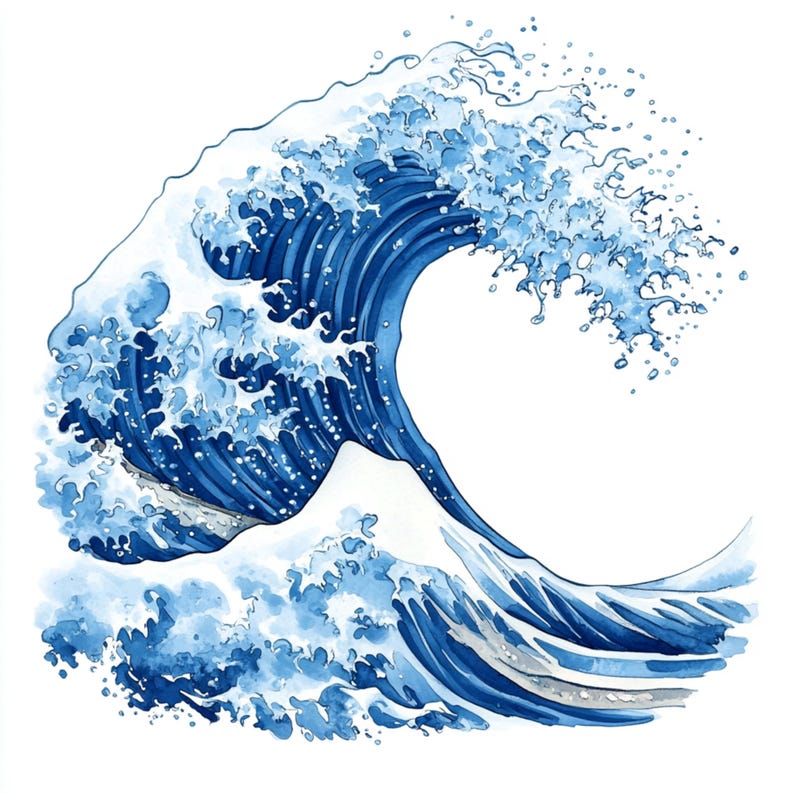10 Printable Waves Art, Watercolor Sea Waves, Cartoon Waves Clipart ...