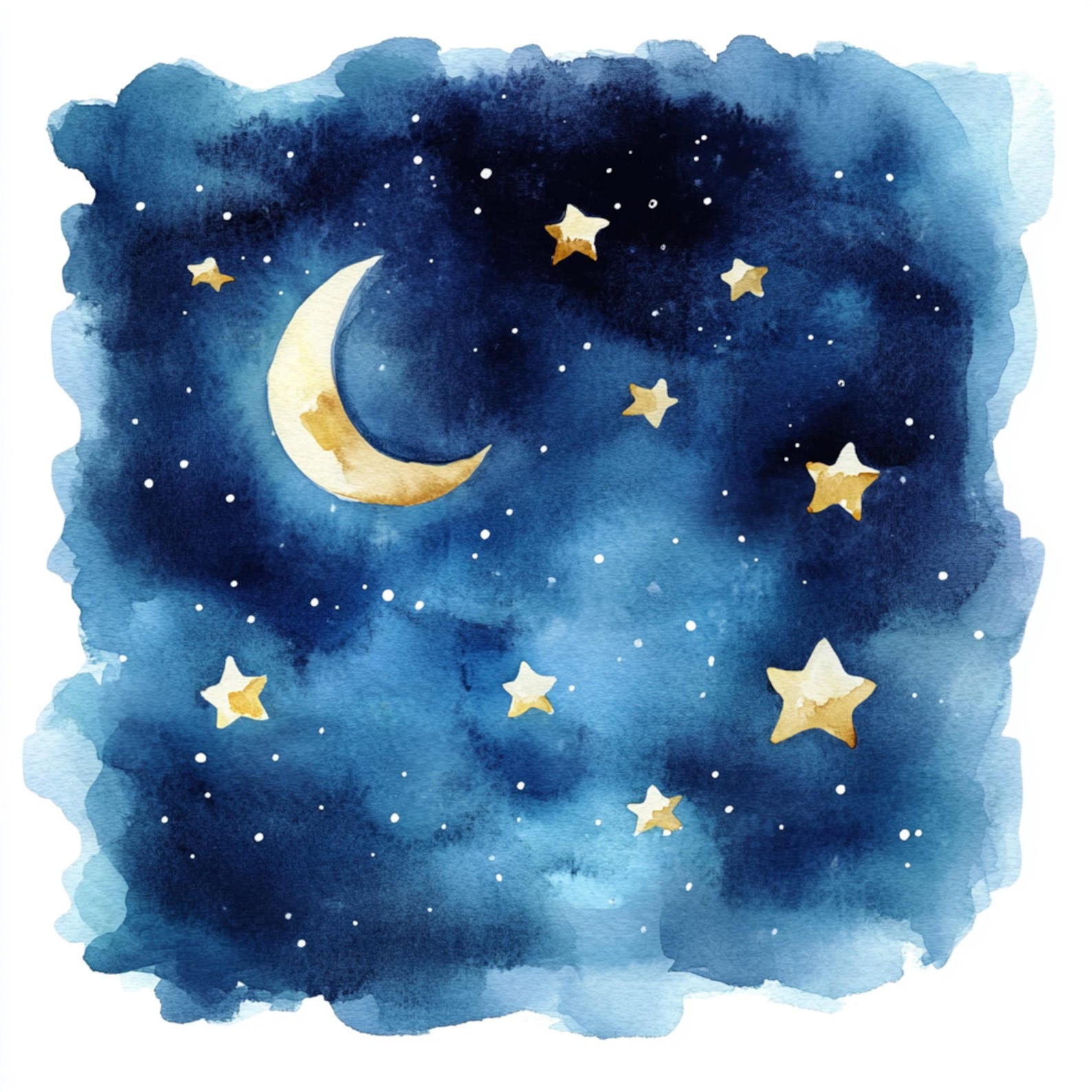 10 Printable Star Night Art, Watercolor Star Night Sky, Cartoon Star ...