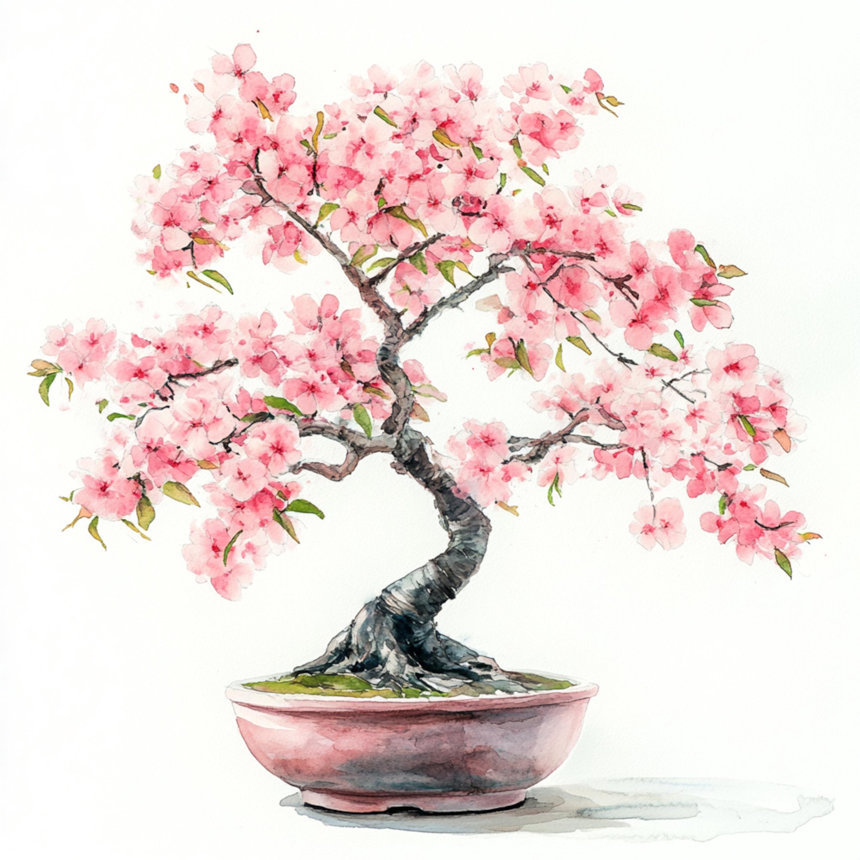 10 Printable Sakura Bonsai Tree, Watercolor Blossom Bonsai in Pot ...