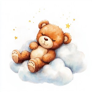 10 Printable Sleeppy Teddy Bear Toy, Watercolor Art, Sleepping Teddy ...