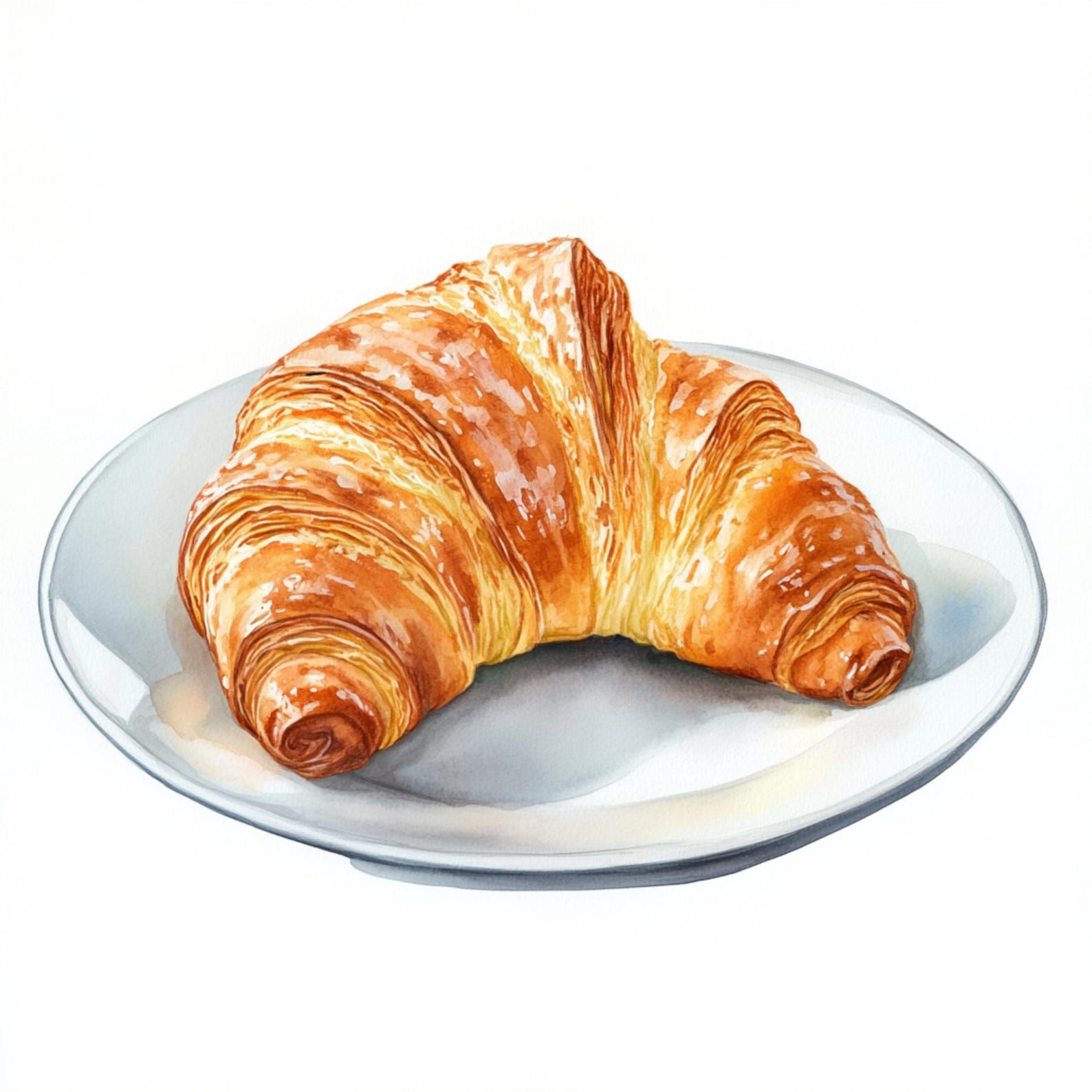 Printable Croissant Art, Watercolor Images, Croissants on Plate ...