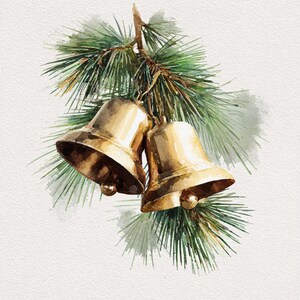 10 Printable Christmas Bells, Watercolor Ornament, Christmas Clipart ...