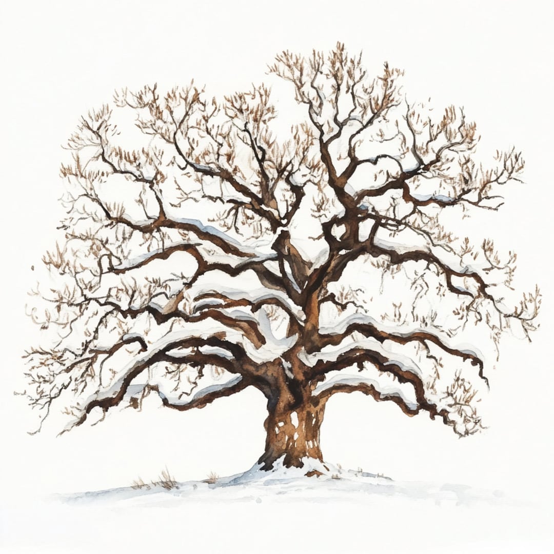 10 Printable Winter Oak Trees, Botanical Art, White Decor, Oak Trees ...
