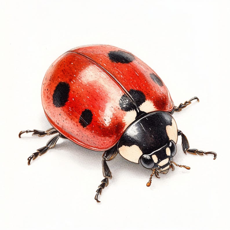 Printable Ladybug Decor, Watercolor Ladybug on Leaf, Insects Art, 10 ...