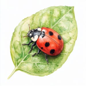 Printable Ladybug Decor, Watercolor Ladybug on Leaf, Insects Art, 10 ...