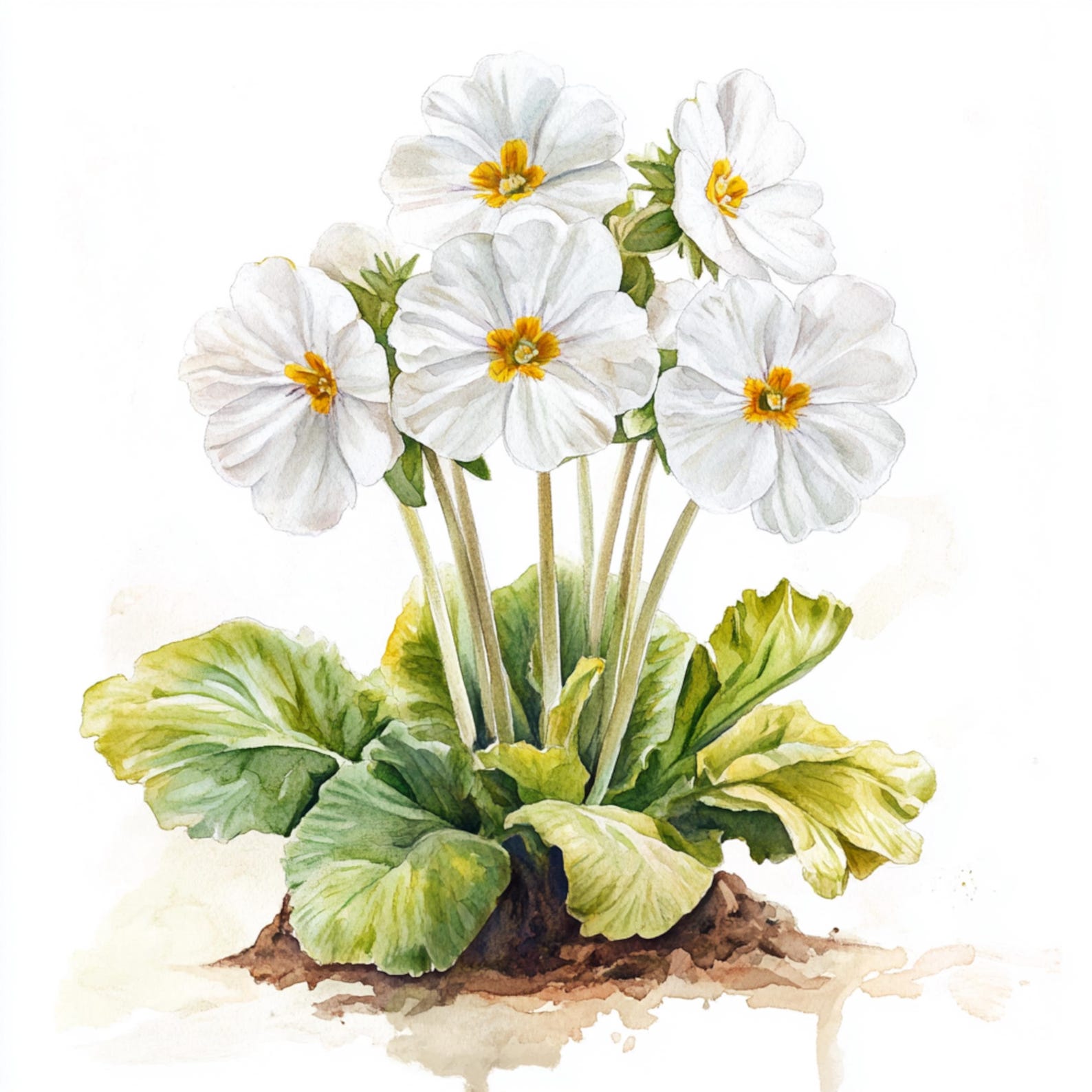 10 Printable White Primula Art, Watercolor Images, Primrose Botanical ...