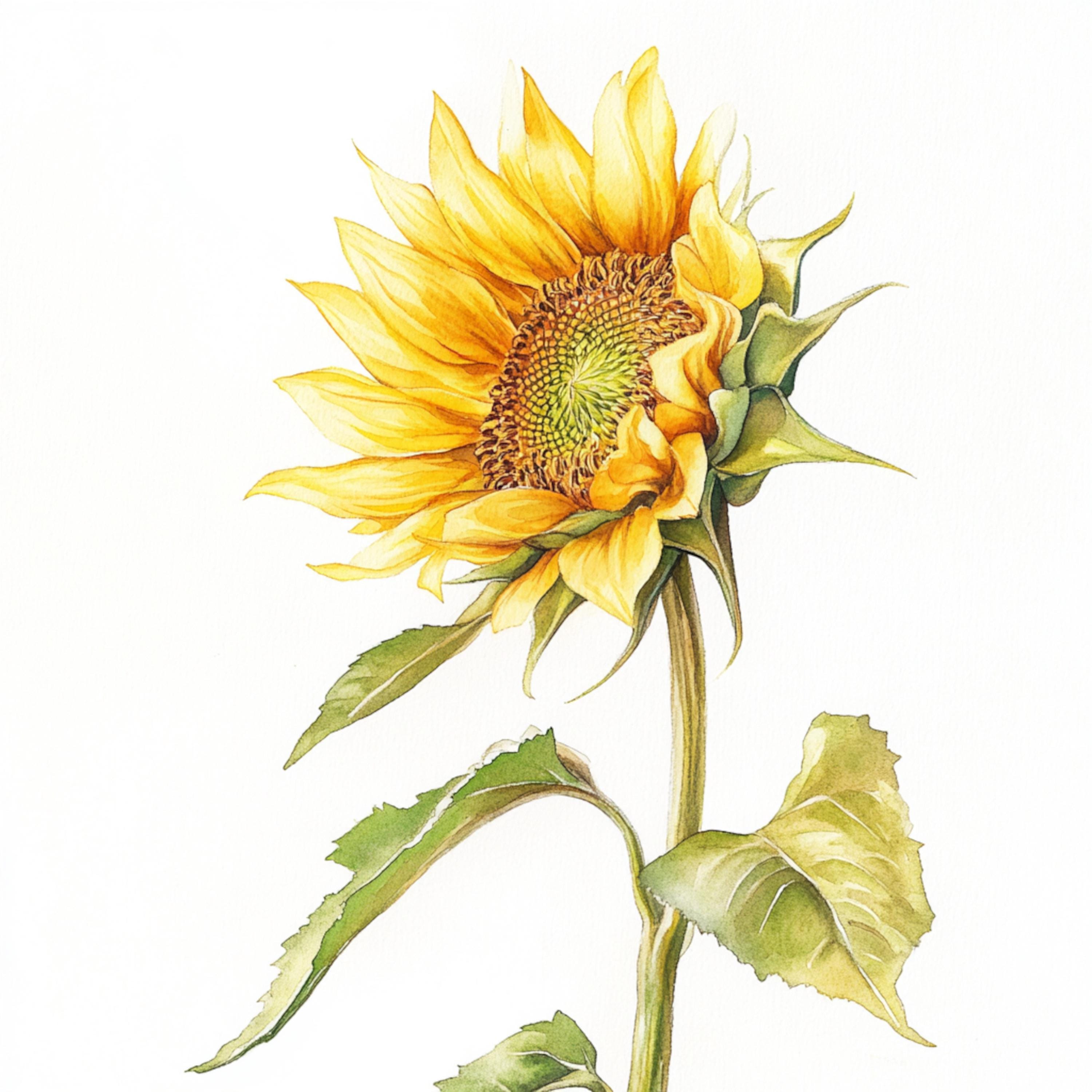 10 Printable Sunflower Art, Watercolor Images, Sunflower Botanical Art ...