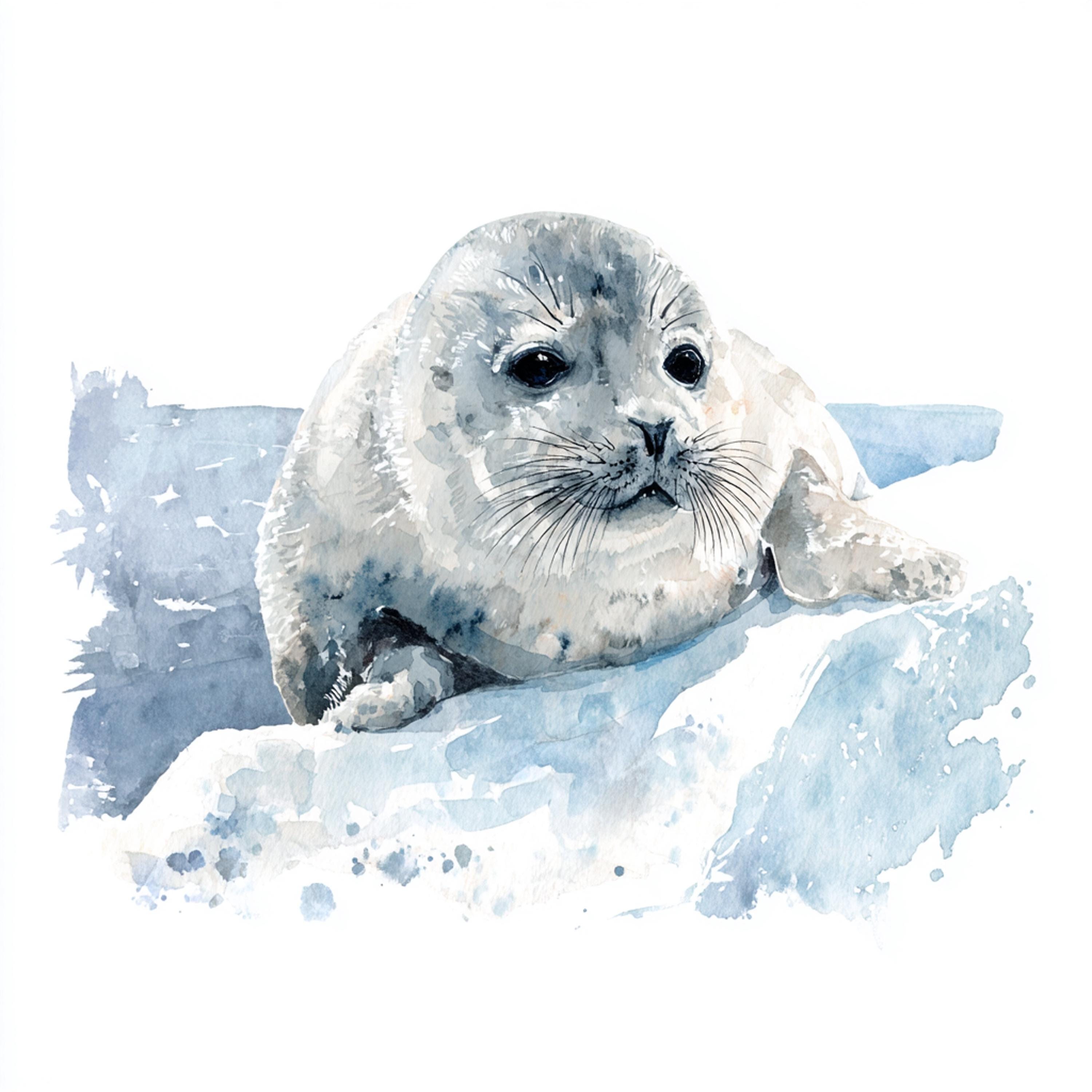 12 Printable Cute Baby Seal, Watercolor Baby Seal, Holiday Clipart ...