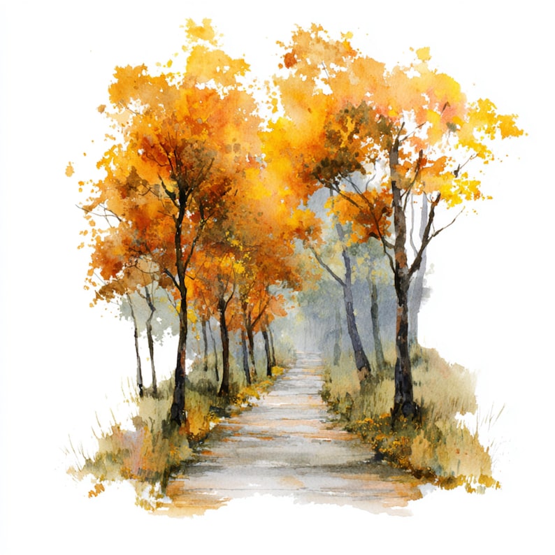 12 Printable Fall Forest Path, Watercolor Autumn, Autumn Forest Path ...