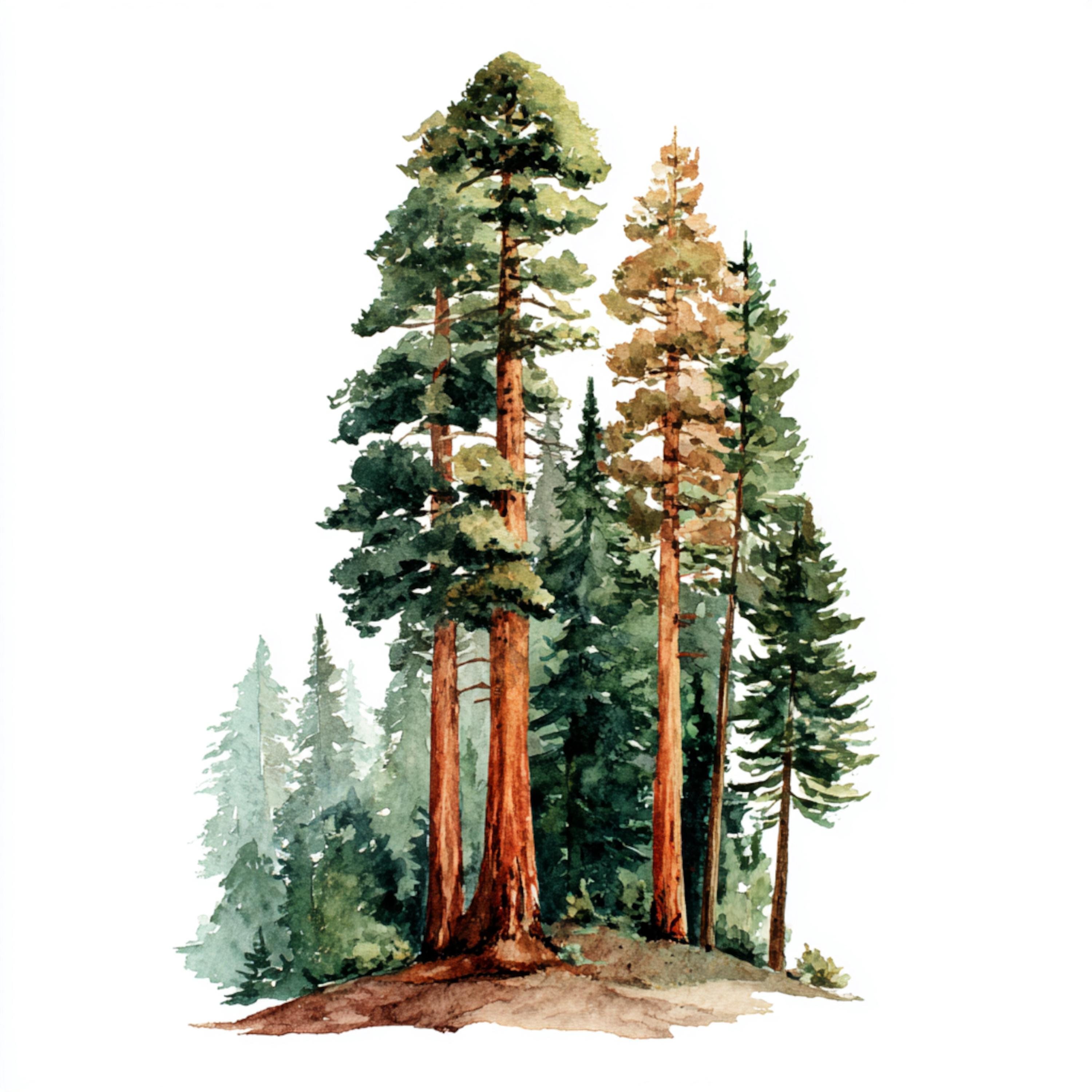 10 Printable Sequoia Forest, Watercolor Tree, Sequoia Landscape Art ...