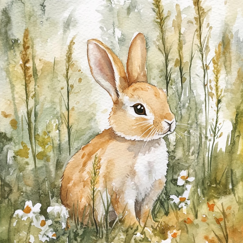 10 Printable Rabbits in Forest, Watercolor Rabbit , Cute Rabbit Clipart ...