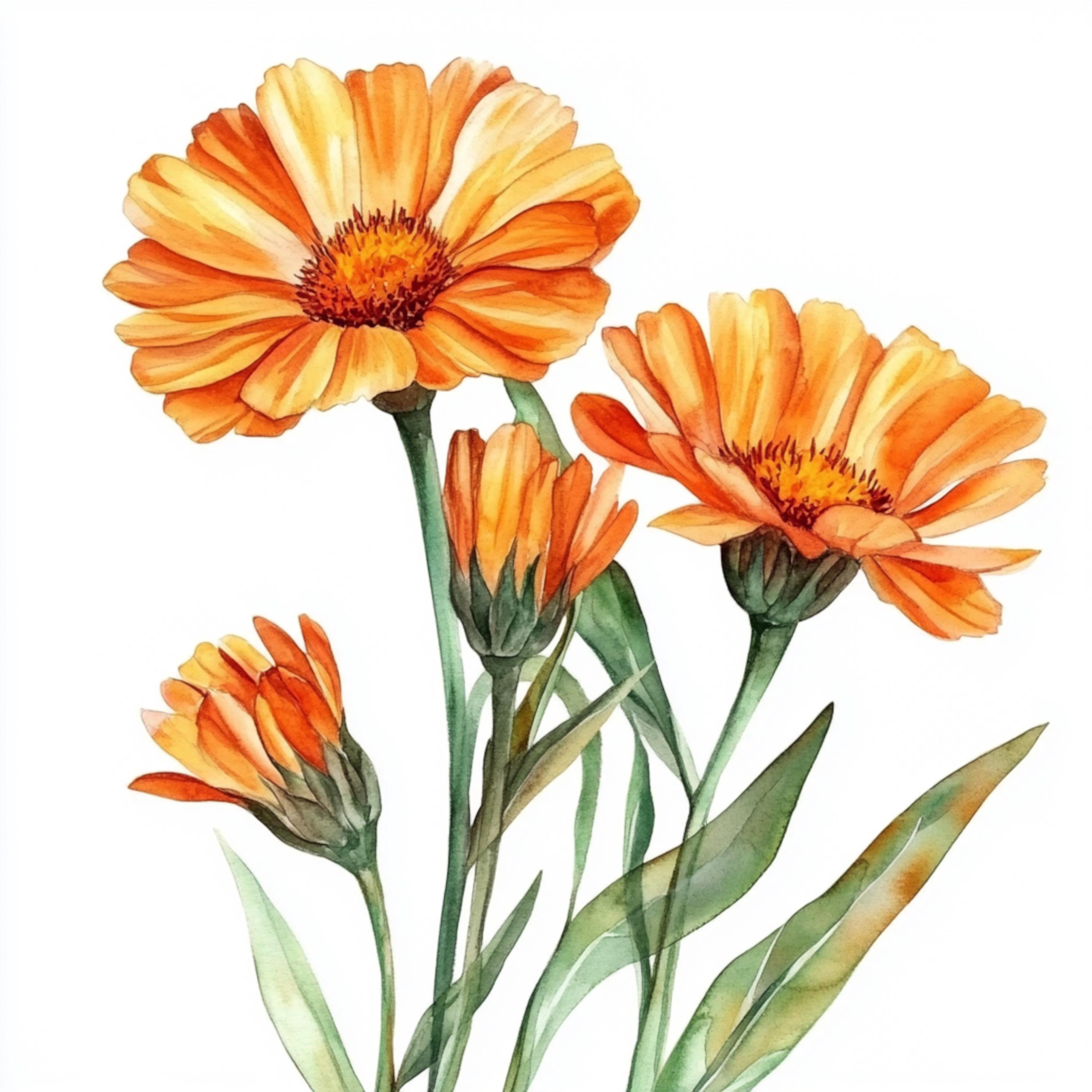 10 Printable Calendula Flower Decor, Watercolor Calendula Art ...