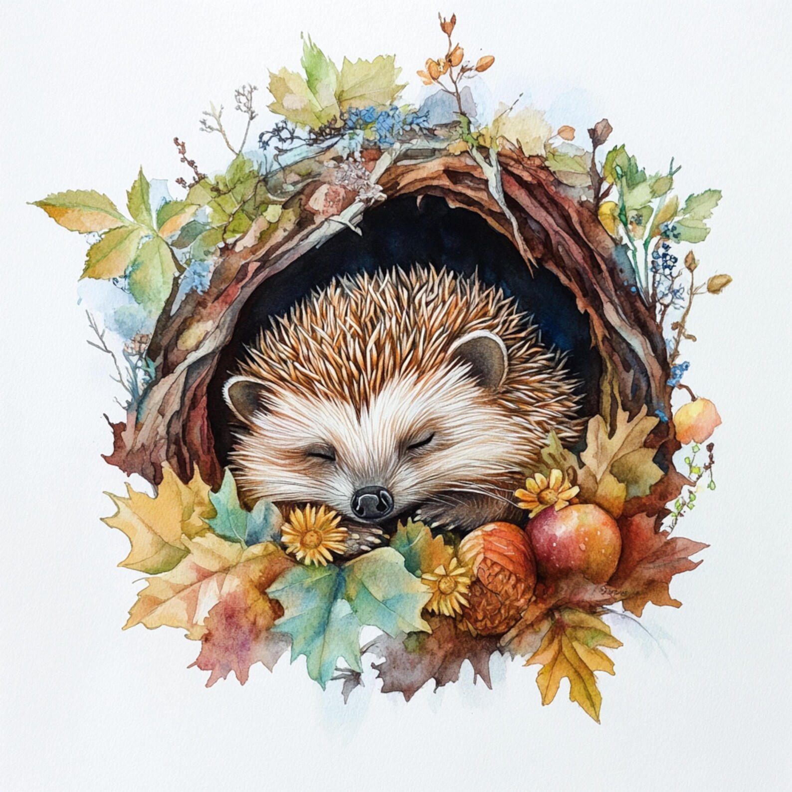 10 Printable Sleeping Hedgehog, Watercolor Hedgehog Hole, Cute Clipart ...
