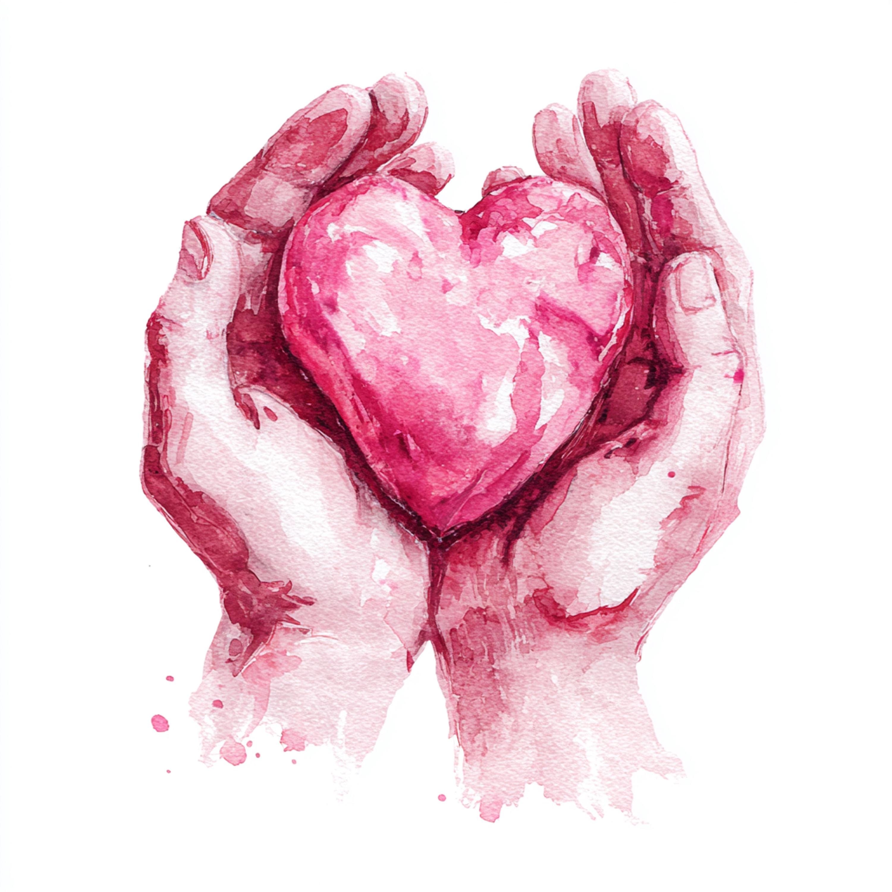 10 Printable Pink Heart Hands, Watercolor Heart, Pink Hearts Art, Love ...