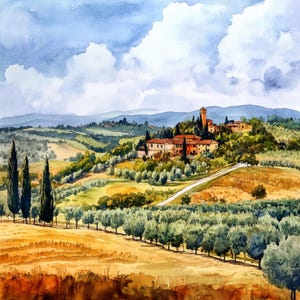 Printable Tuscany Italy Landscape Art, Tuscany Art, Green Italian Hills ...