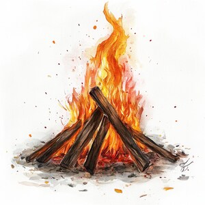10 Printable Bonfire Art, Watercolor Flame, Bonfire Clipart, Printable ...