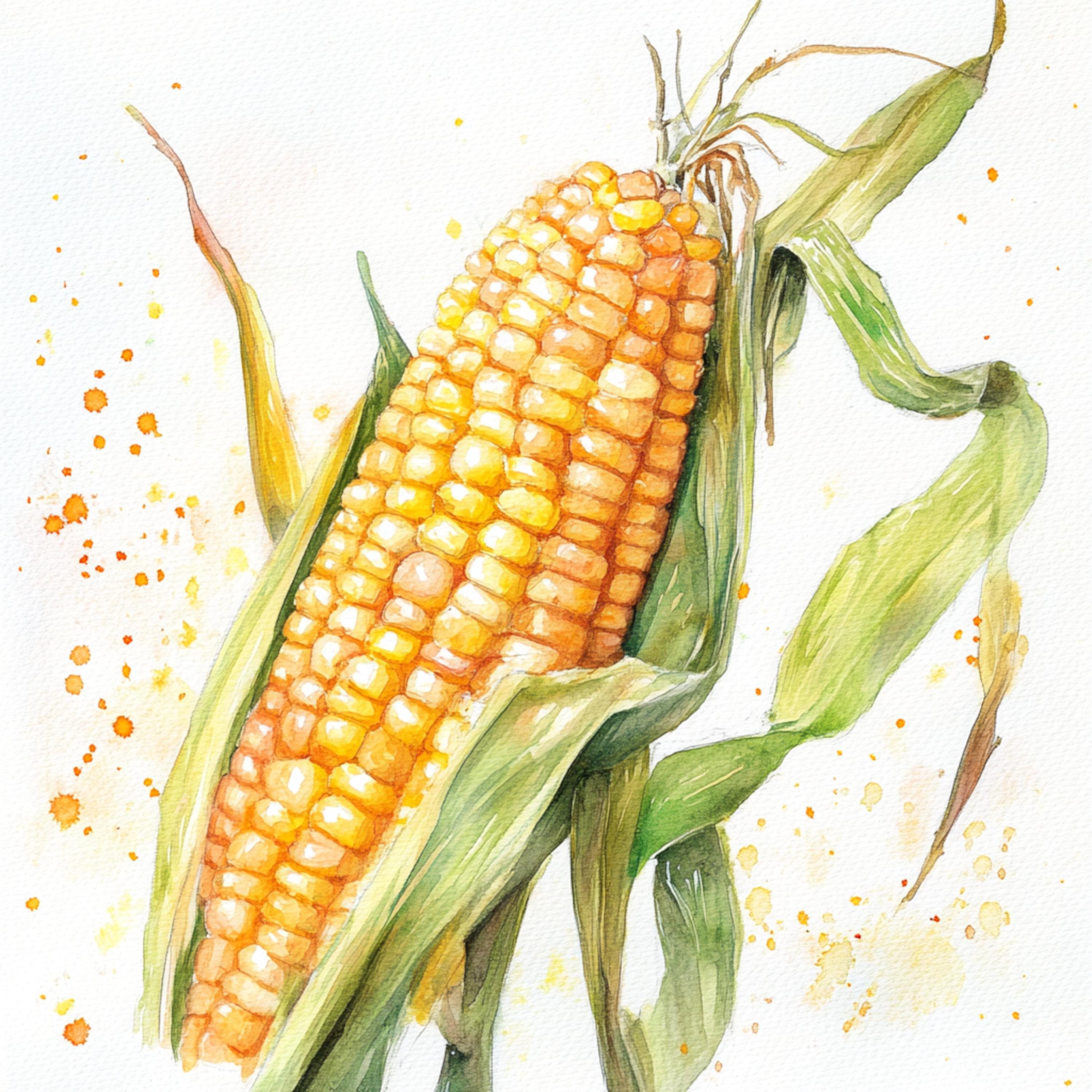 10 Printable Corn Painting, Watercolor Corns, Botanical Corn Art, Green ...