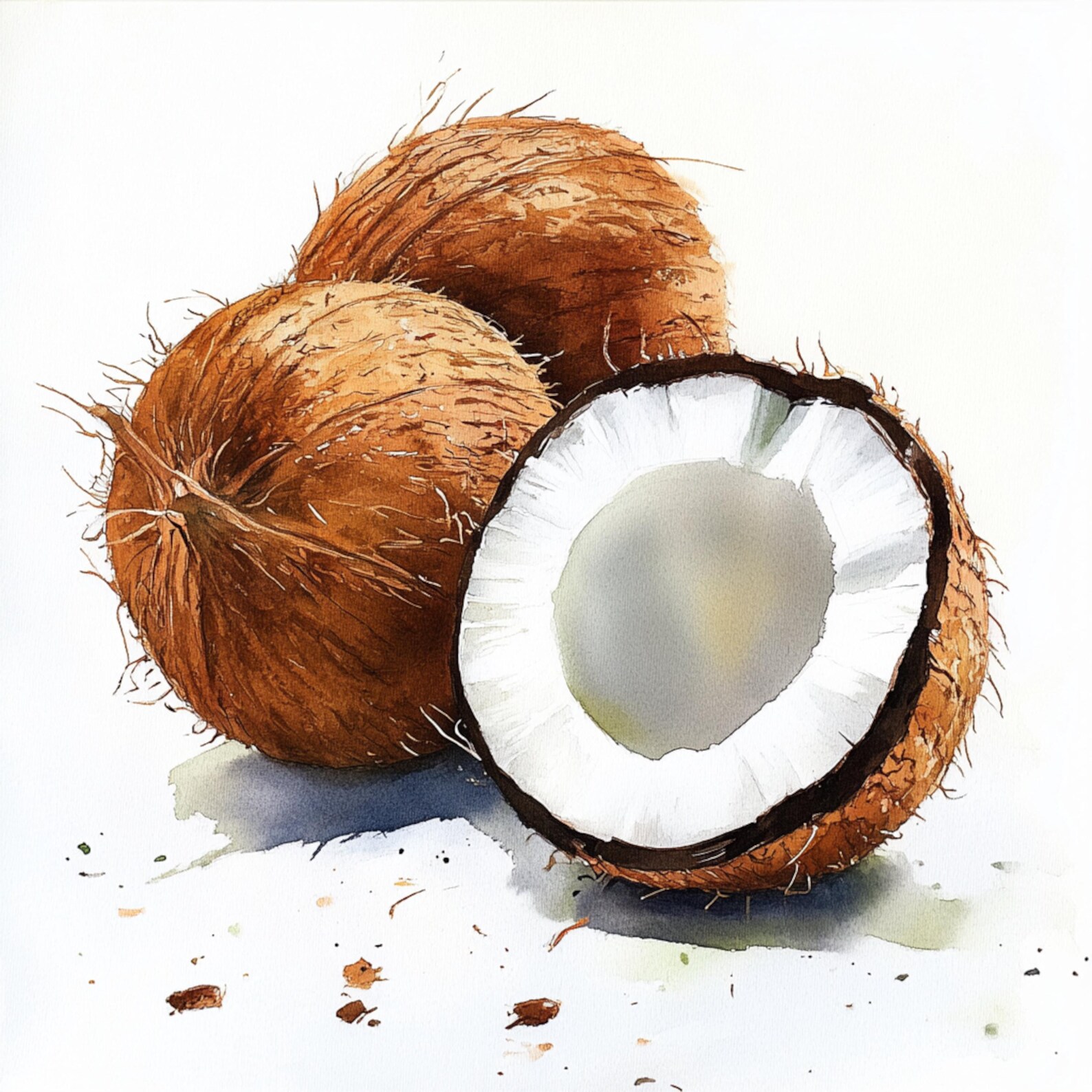 10 Printable Coconuts, Watercolor Coconuts, Coconuts Clipart, Kitchen ...