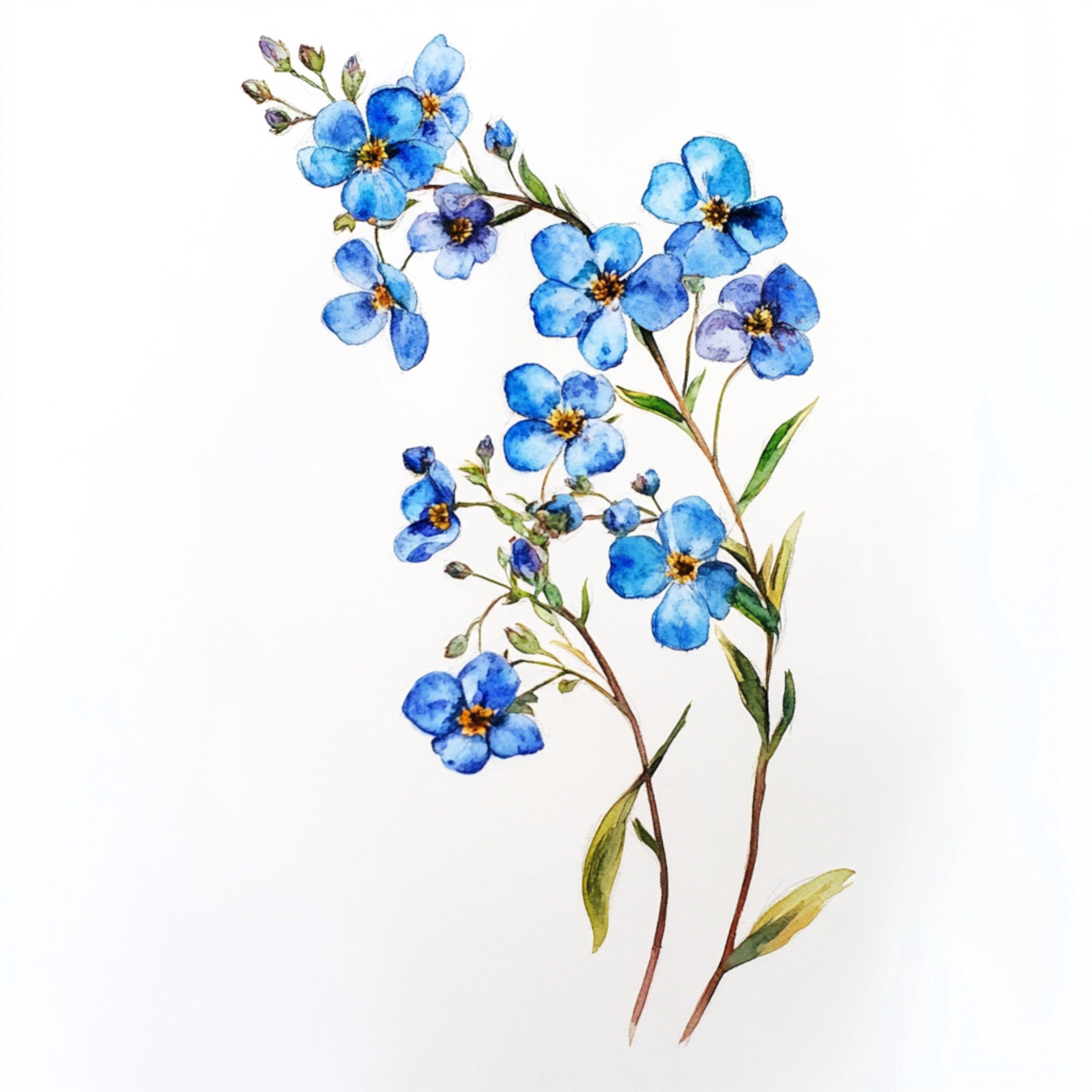 Printable Forget Me Not Art, Watercolor Forgetmenot Blossom, Spring ...
