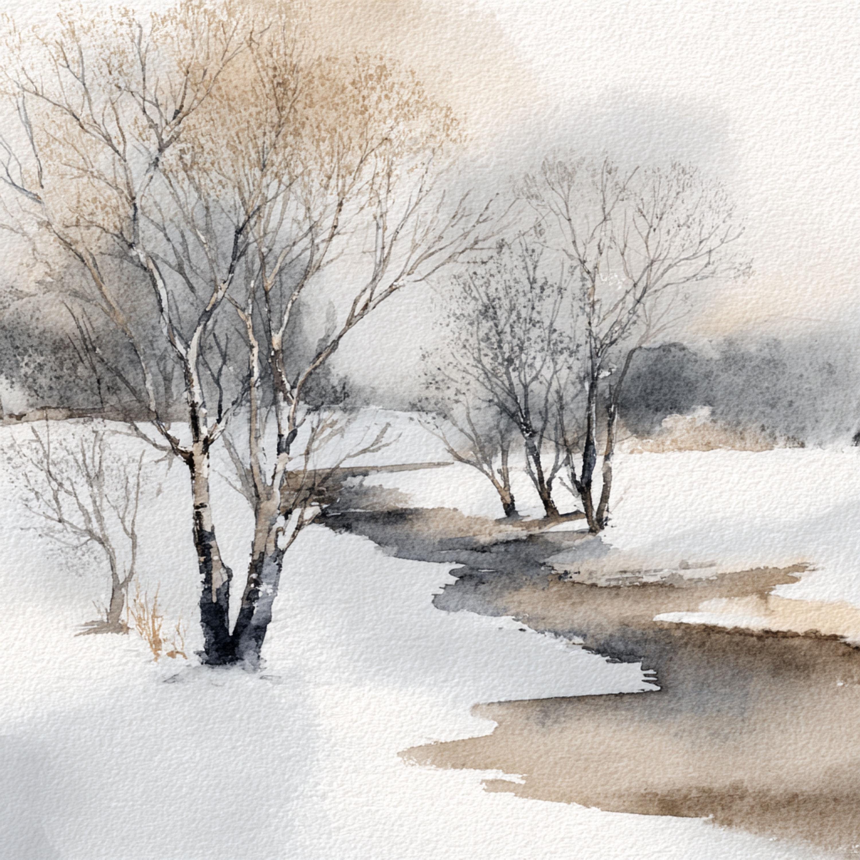 12 Printable Delicate Winter Landscape, Watercolor Art, Textured Winter ...