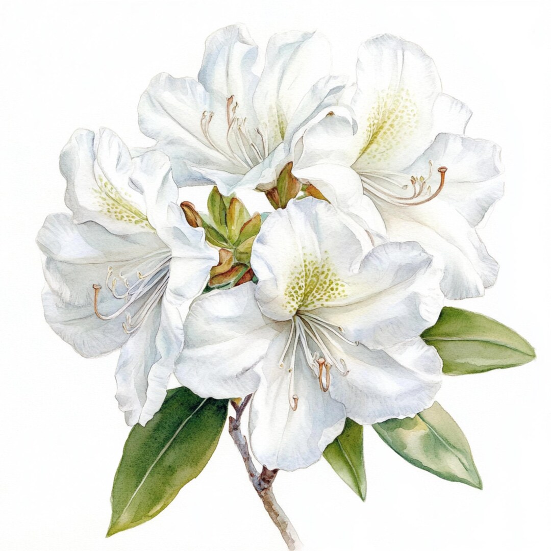 10 Printable Azaleas Watercolor, White Rhododendron, Watercolor Flower ...