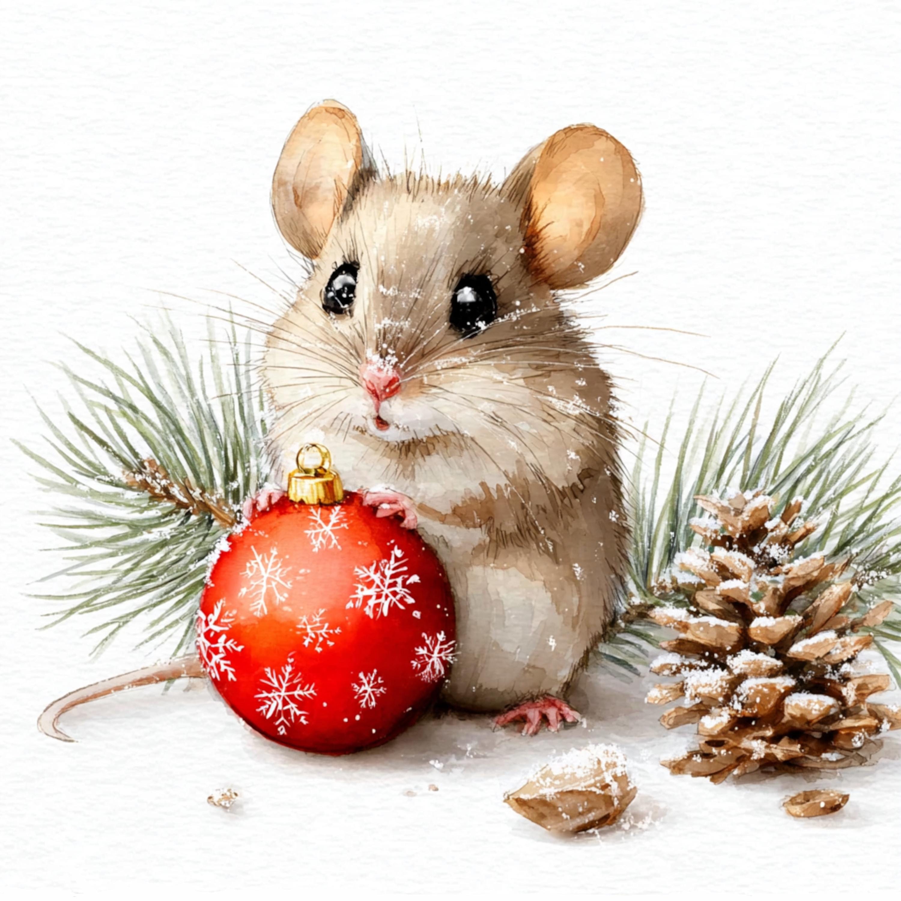 10 Printable Little Mouse, Watercolor Christmas Mouse, Cute Animal ...
