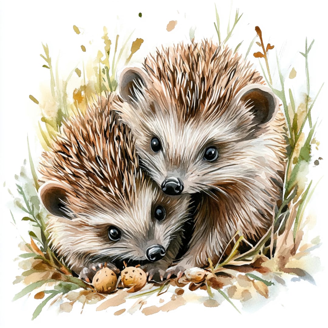 Cuty Hedgehogs Watercolor, Hedgehogs Art, Printable Watercolor, High ...