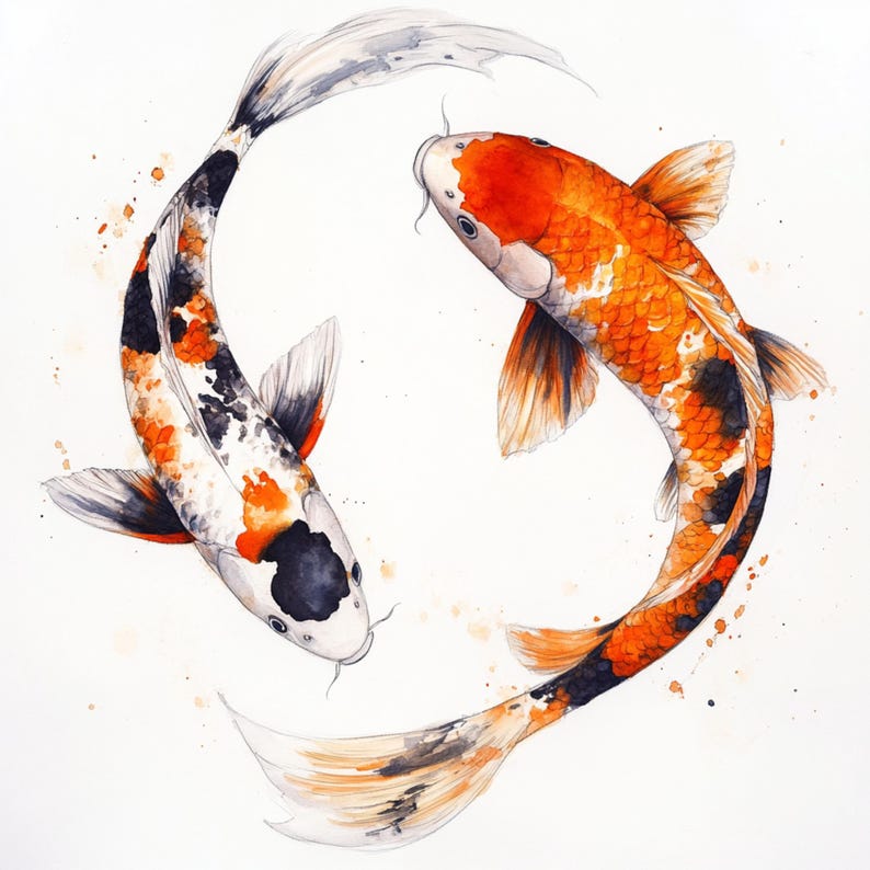 Printable Koi Fish Clipart, Koi Fish Watercolor, Nautical Clip Art ...