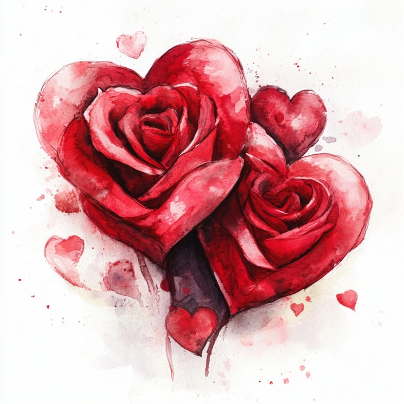 Printable Roses Heart Decor, Watercolor Images, Red Roses Art, Clip Art ...