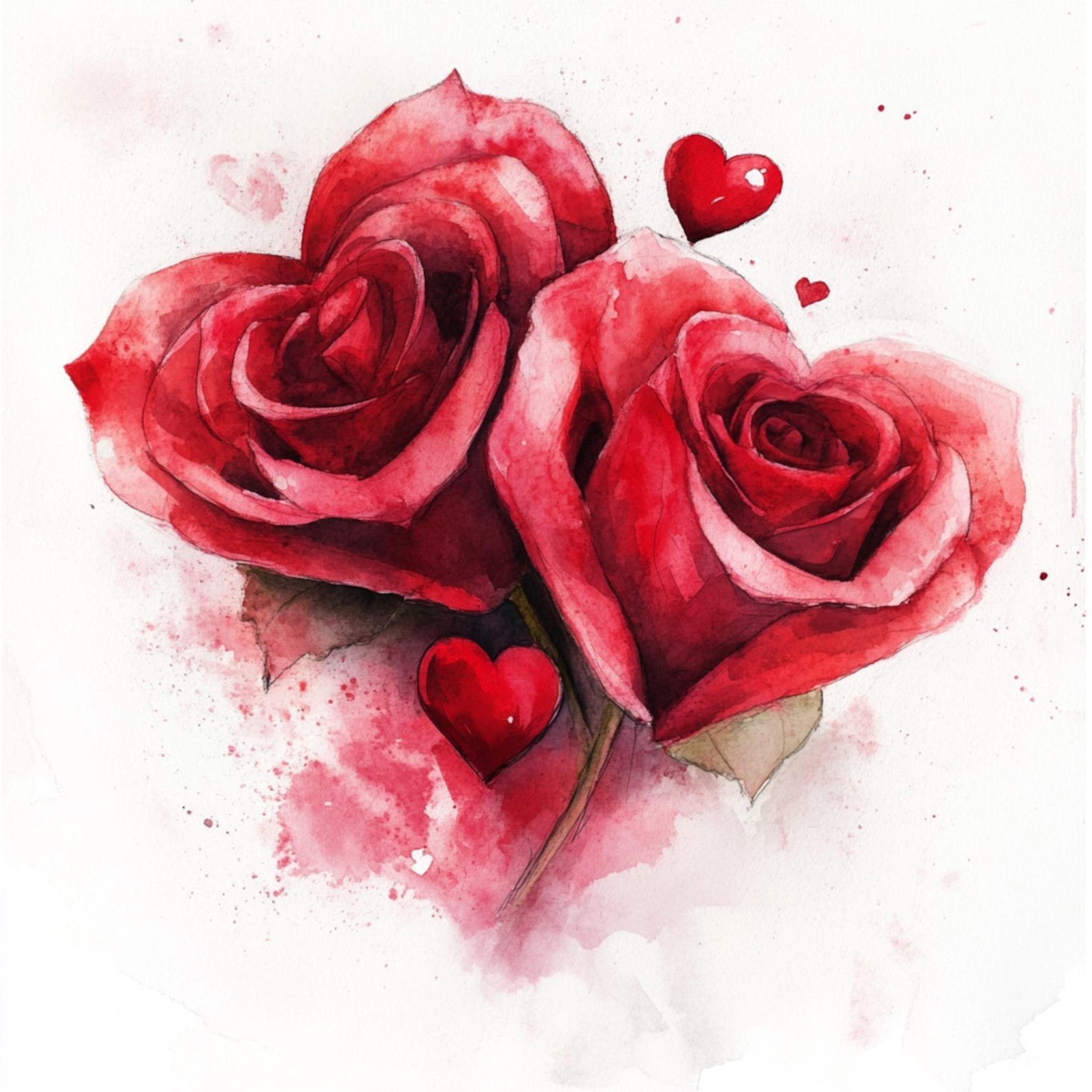 Printable Roses Heart Decor, Watercolor Images, Red Roses Art, Clip Art ...