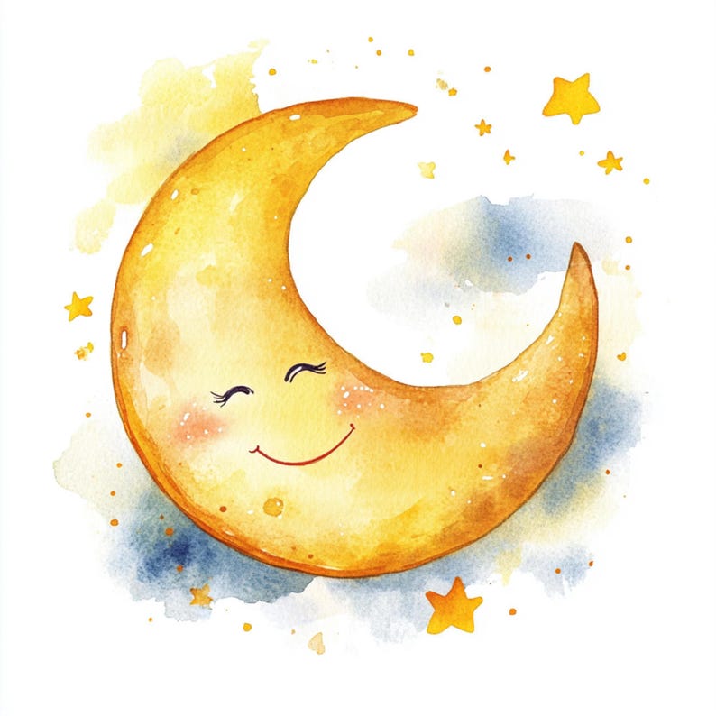 10 Printable Moon Art, Watercolor Moon, Cartoon Moon Clipart, Moon on ...