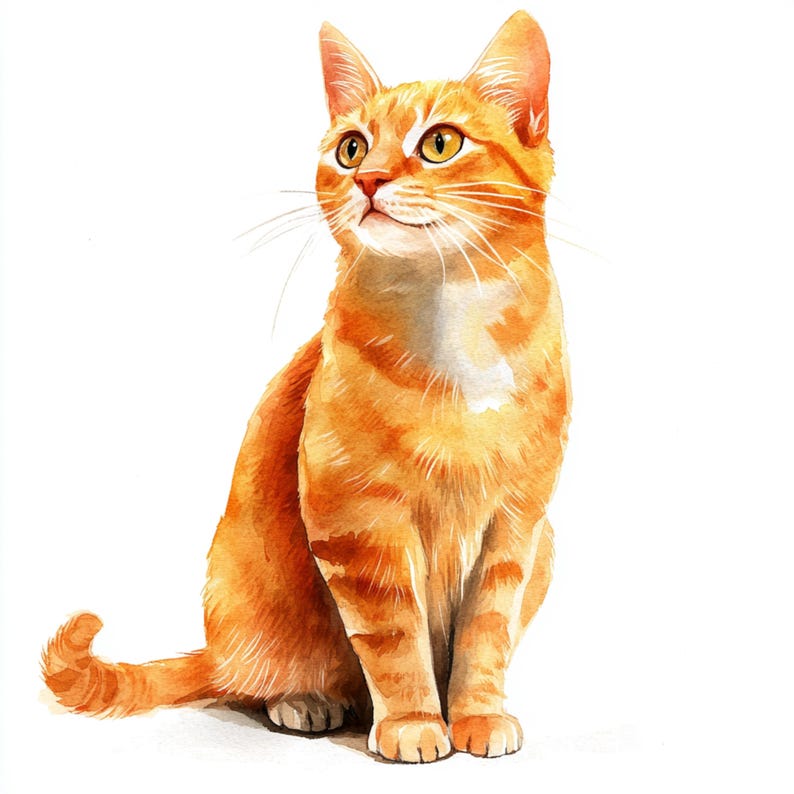 Printable Ginger Cat Clipart, Watercolor Art, Cute Ginger Cat, Cat Clip ...