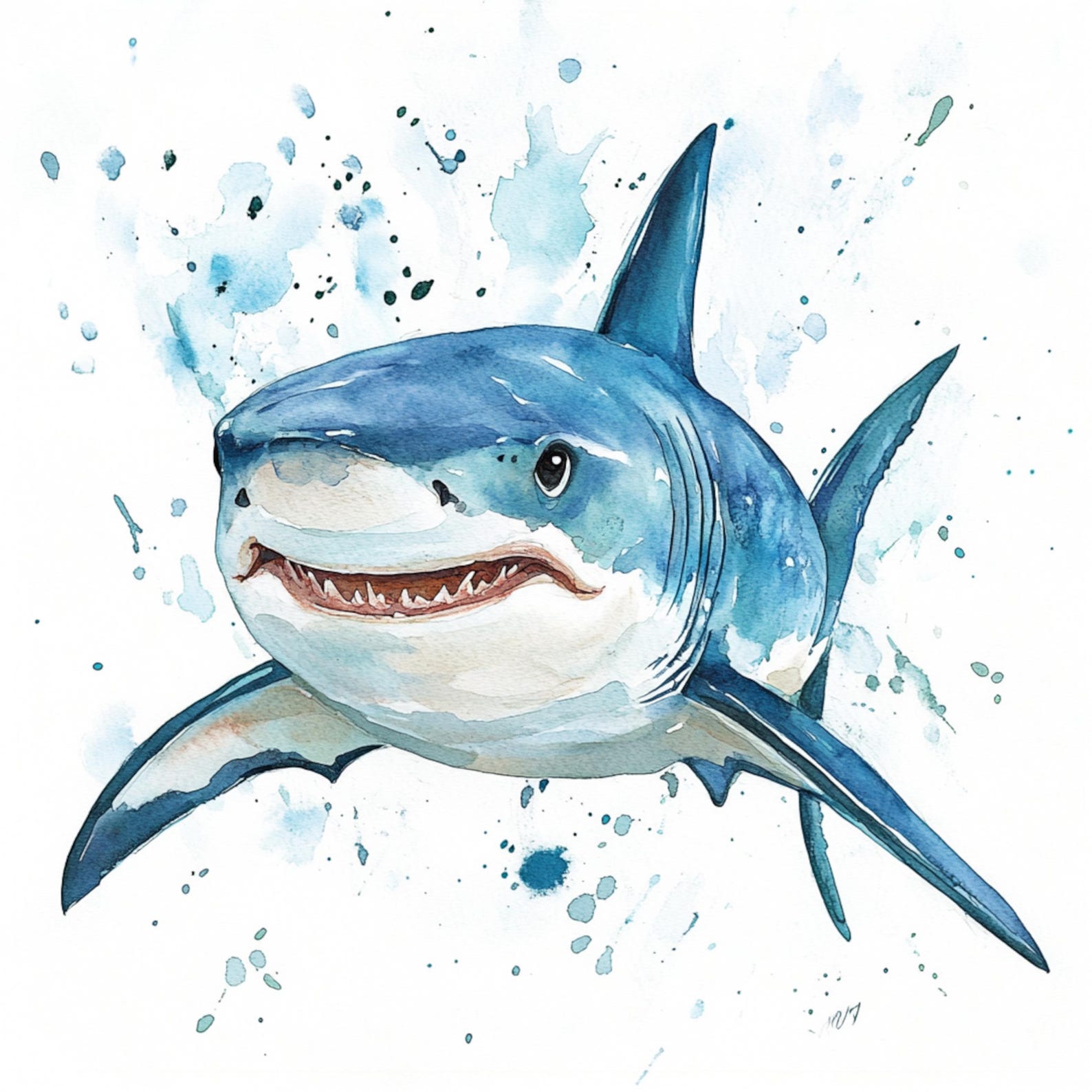 10 Printable Shark Clipart, Shark Watercolor, Nautical Print, Printable ...