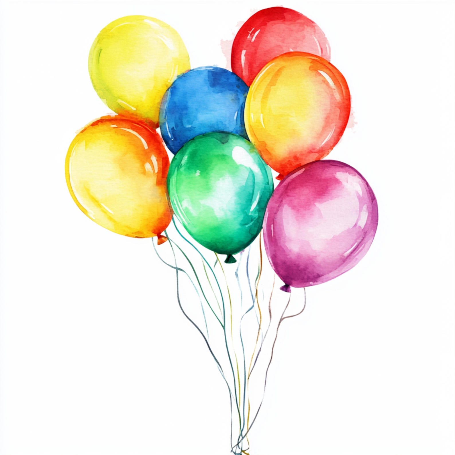 Printable Colorfull Balloons, Watercolor Party Ballons, Printable Jpgs ...