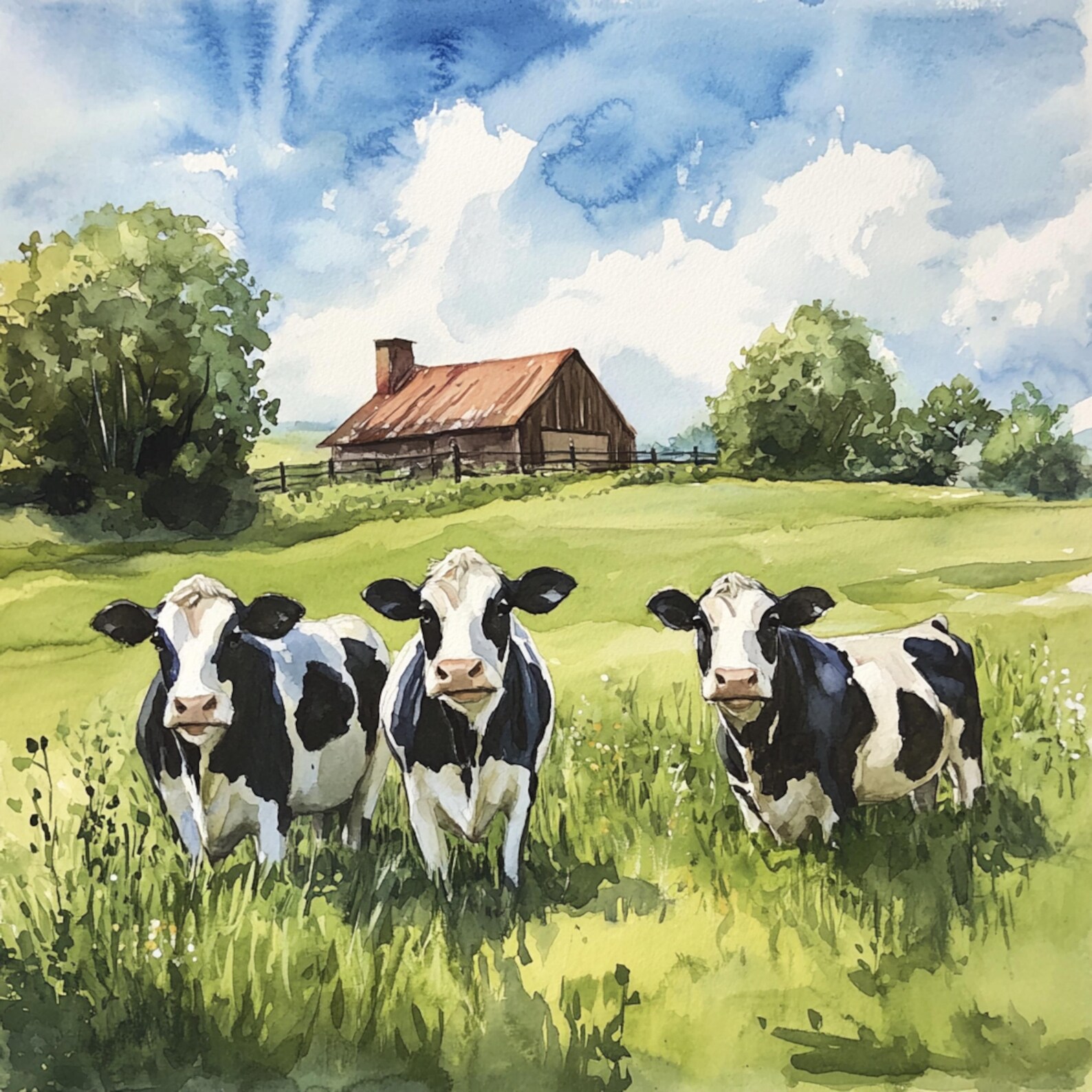 Printable Cows Farm, Watercolor Art, Cute Cows, Easter Cows Farm ...