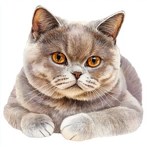 Printable British Cat Clipart, Watercolor British Shorthair, Cute Cat ...