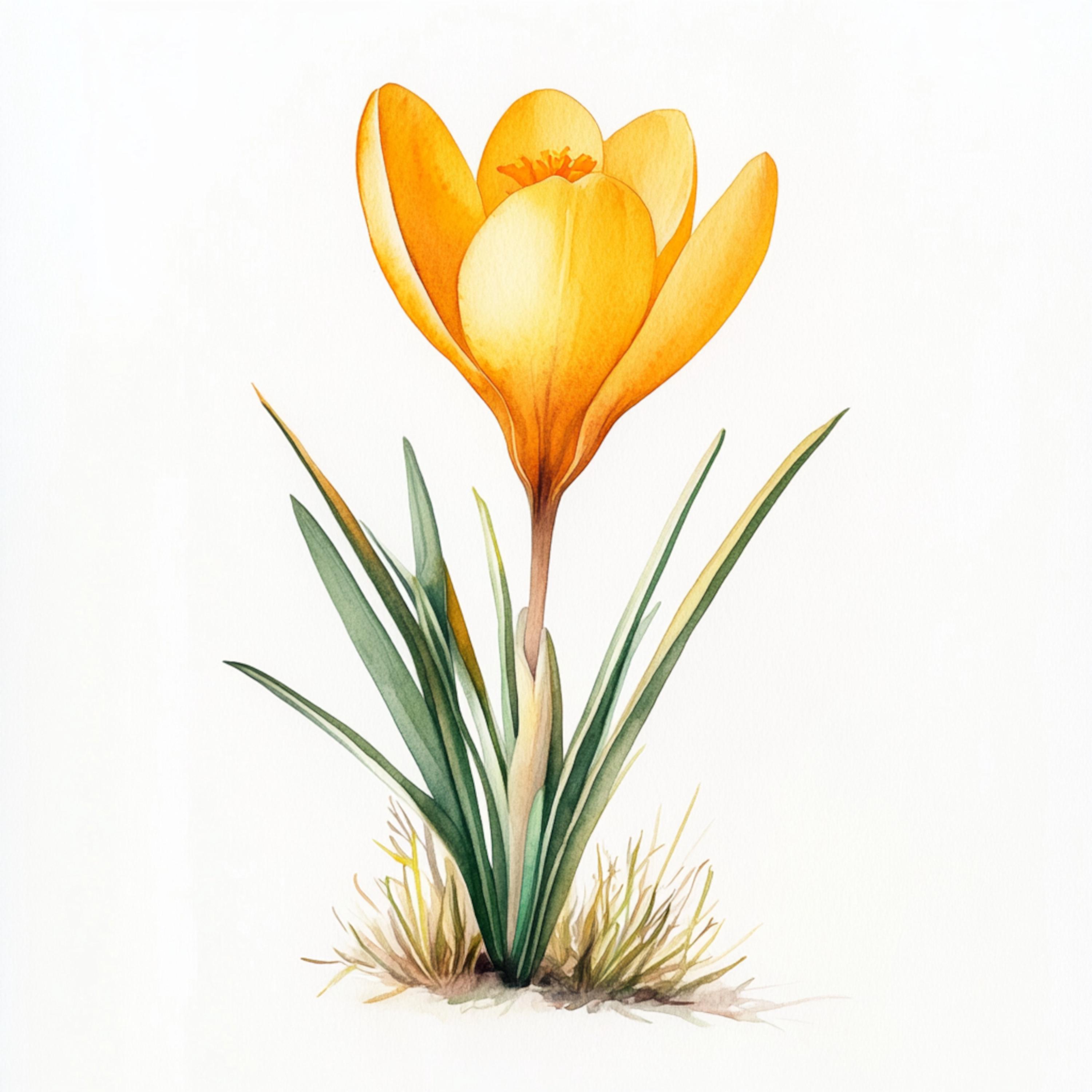 Printable Yellow Crocus Flower Decor, Crocuses Watercolor Images ...