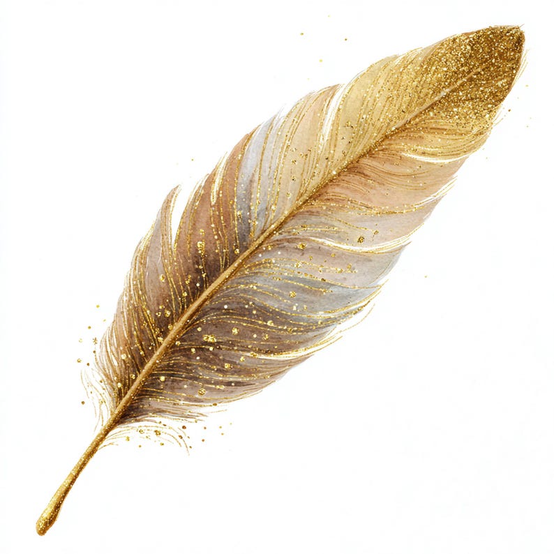 11 Printable Feather, Watercolor Gold Feather Jpgs, Glitter Gold ...