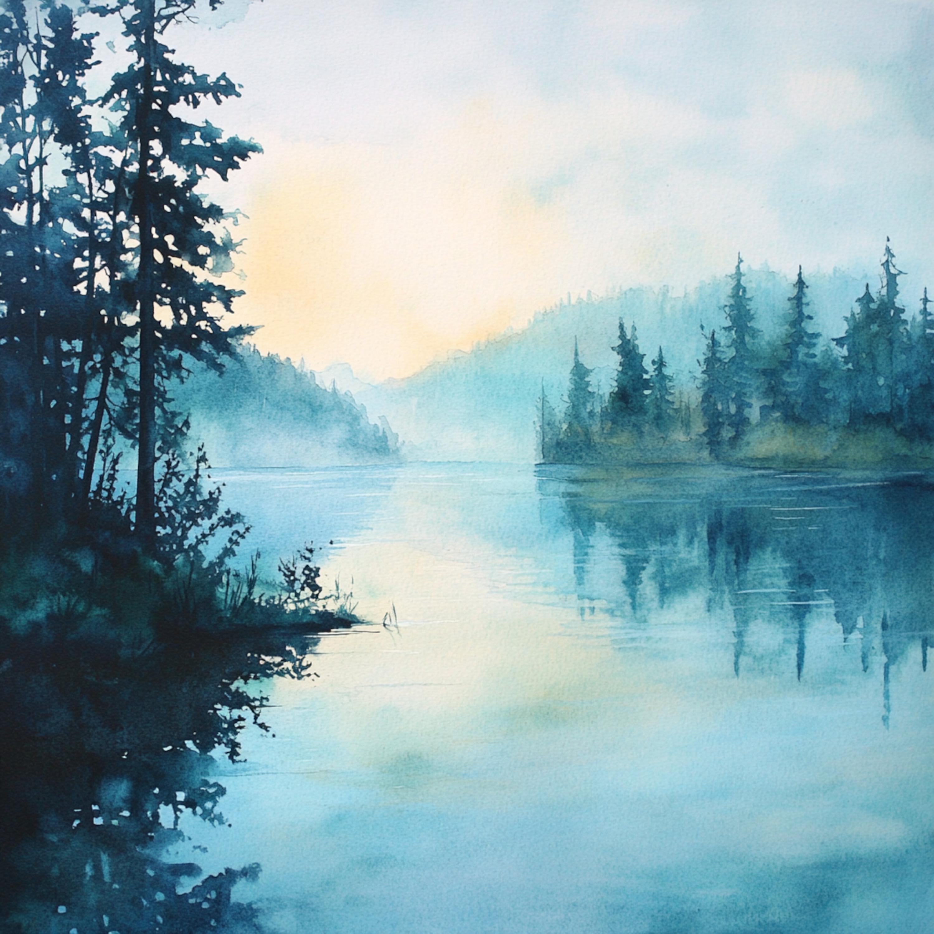 10 Printable Morning Lake Landscape, Sunrise Lake Watercolor Art ...