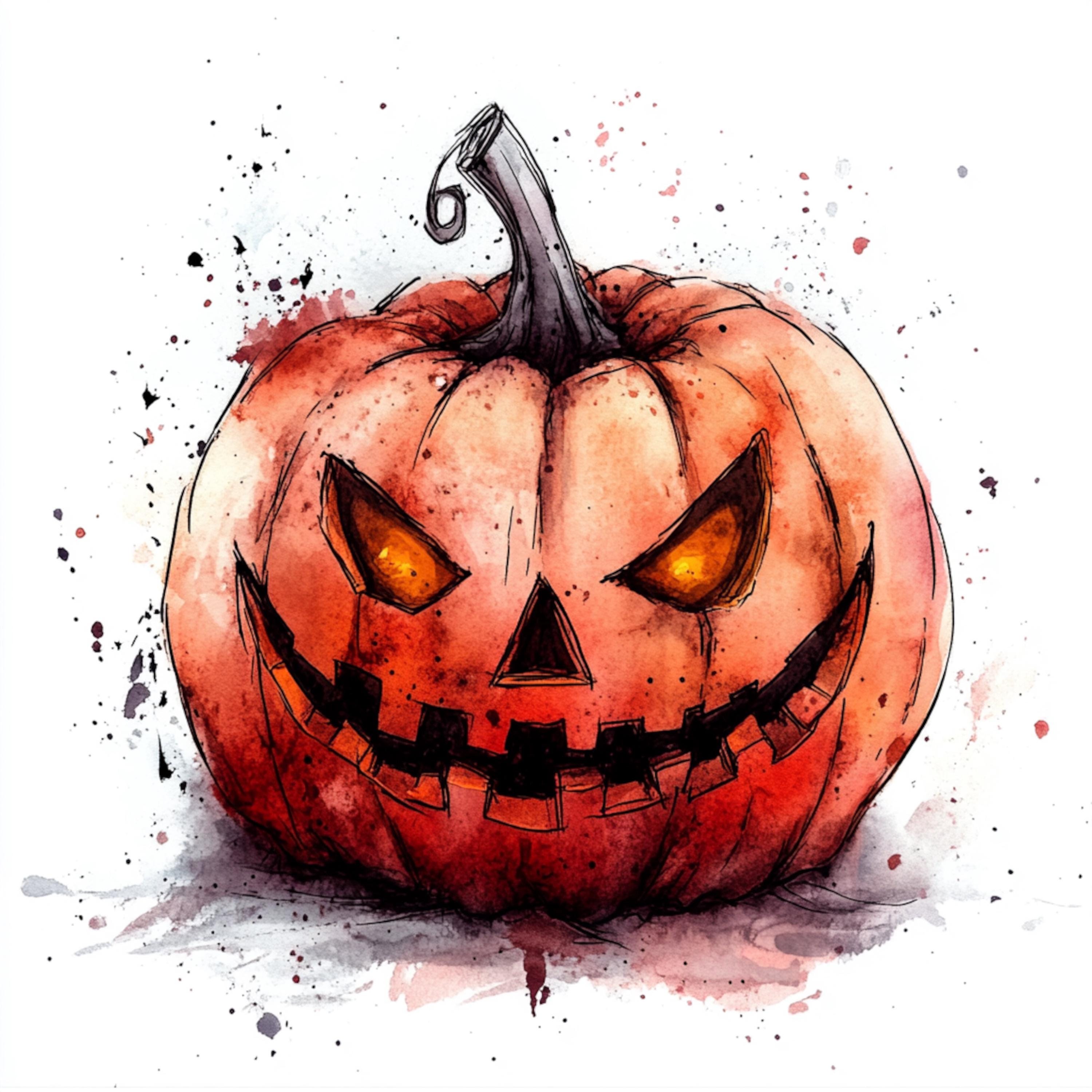 10 Printable Halloween Clipart, Watercolor Jack O' Lantern, High ...